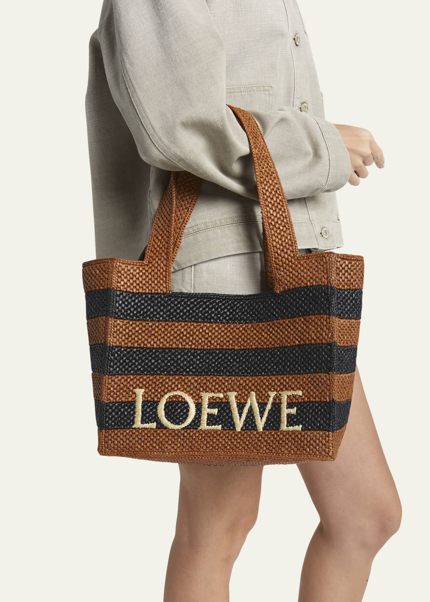 Loewe Logo Medium Tote Bag in Striped Raffia - Bergdorf Goodman