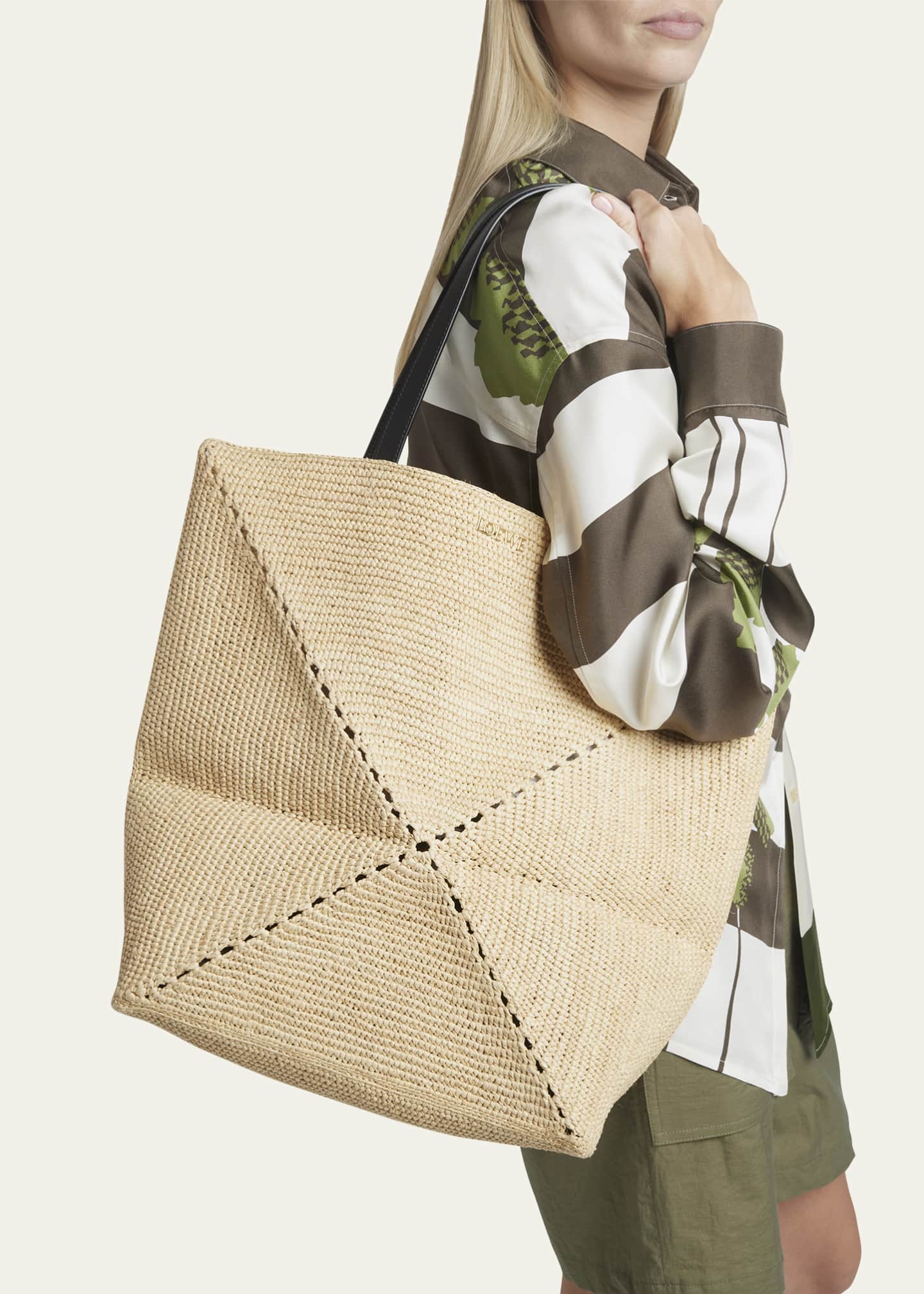 Loewe Large Puzzle Fold Tote Bag in Raffia - Bergdorf Goodman