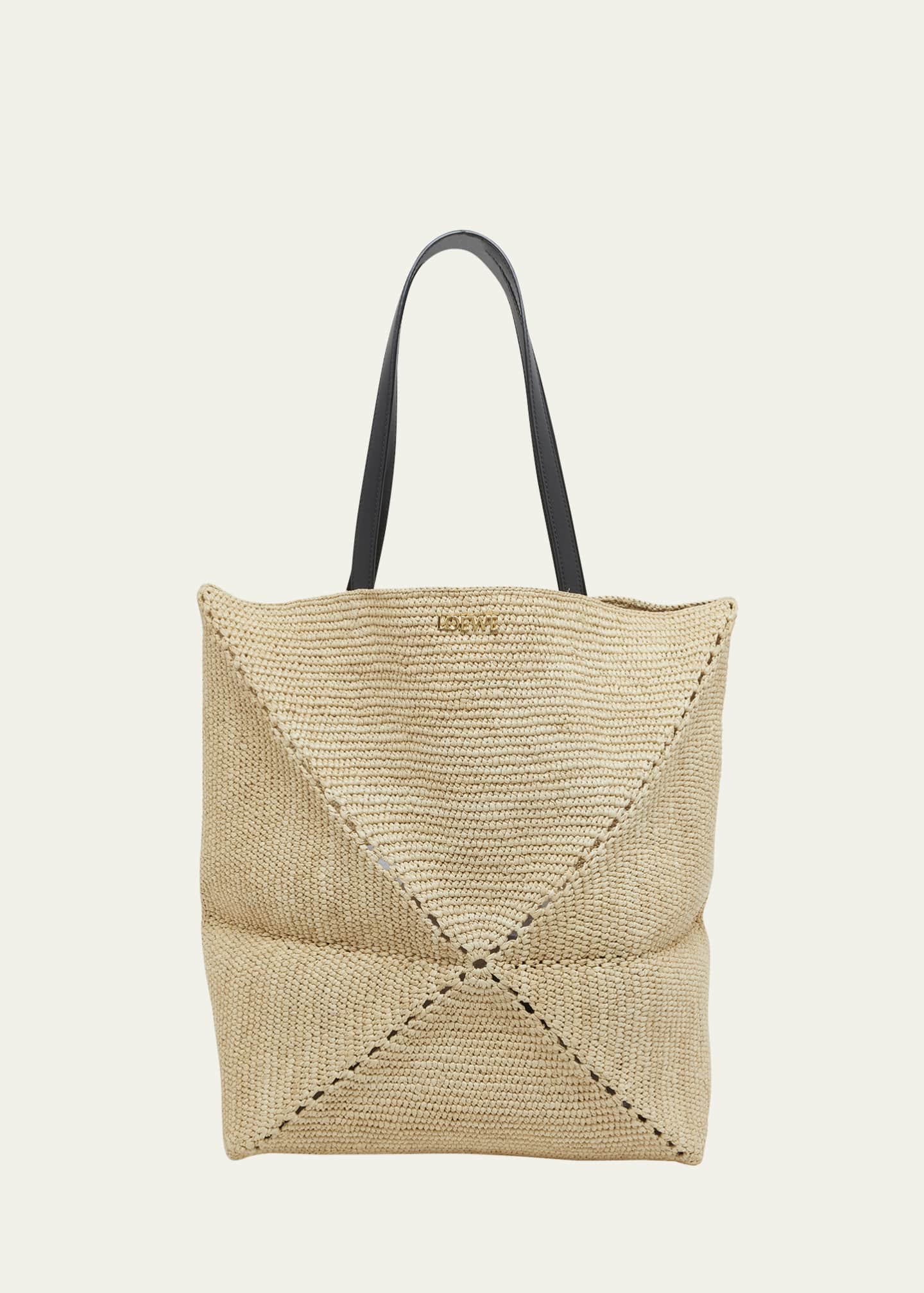 Loewe Large Puzzle Fold Tote Bag in Raffia - Bergdorf Goodman