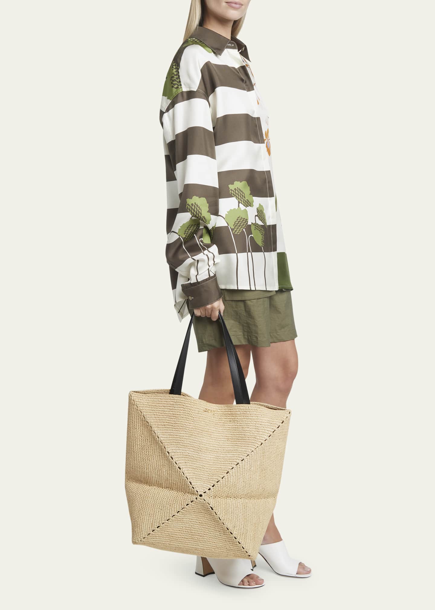 Loewe Large Puzzle Fold Tote Bag in Raffia - Bergdorf Goodman