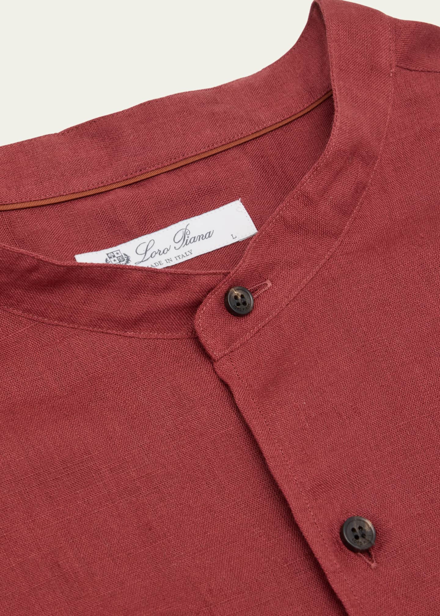 Loro Piana Men's Elia Band-Collar Flax Sport Shirt - Bergdorf Goodman