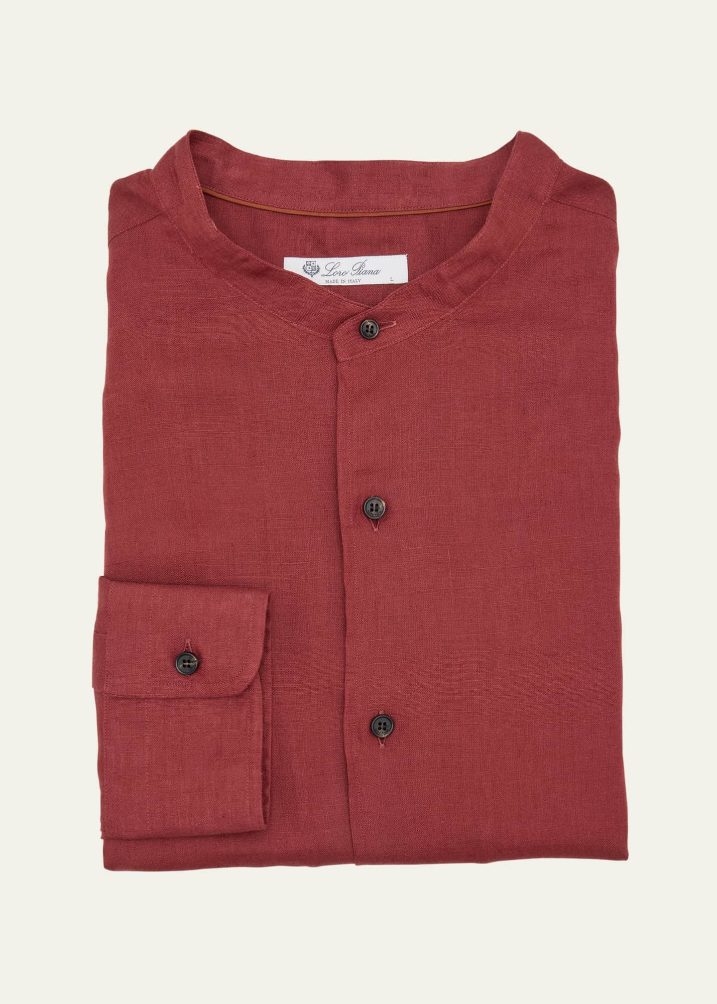 Loro Piana Men's Elia Band-Collar Flax Sport Shirt - Bergdorf Goodman