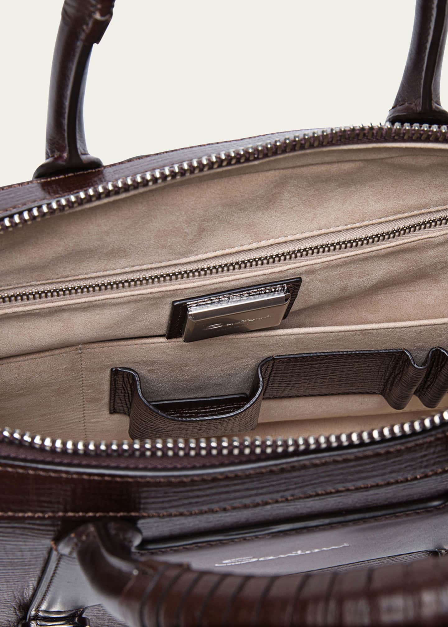 Santoni Men's Embossed Leather Computer Briefcase - Bergdorf Goodman