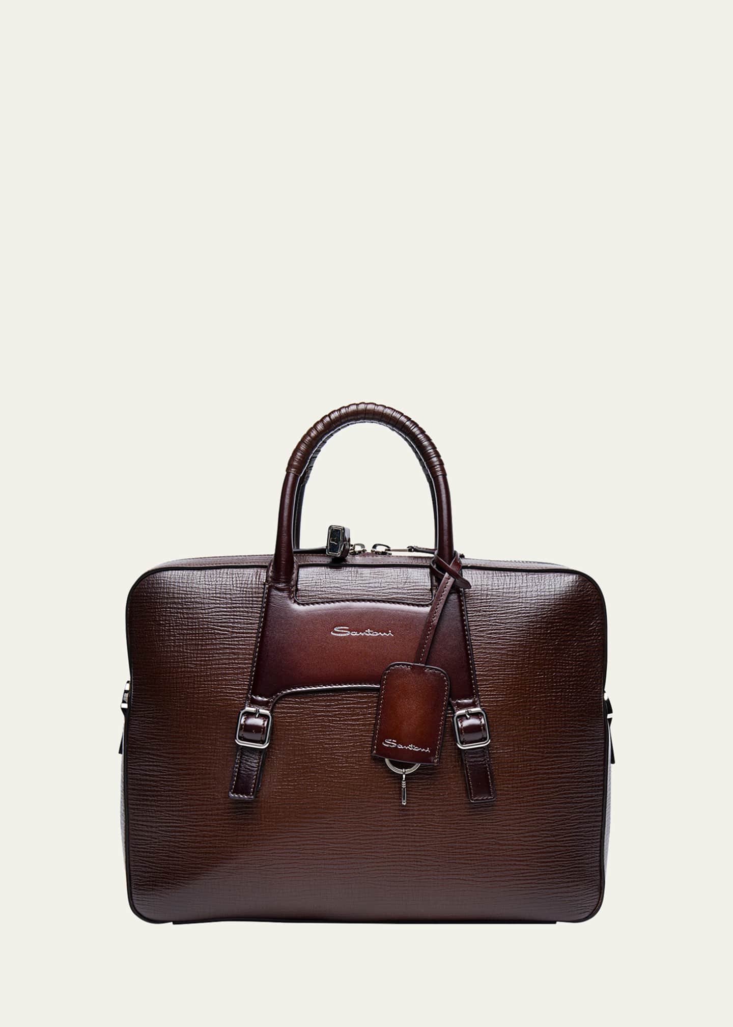 Santoni Men's Embossed Leather Computer Briefcase - Bergdorf Goodman