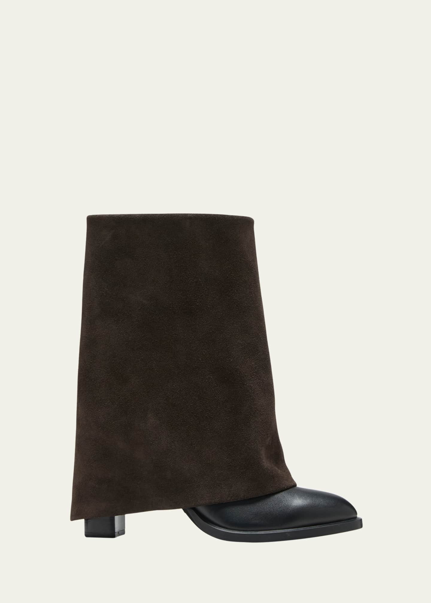See by Chloe Melia Mixed Leather Fold-over Collar Mid Boots - Bergdorf ...