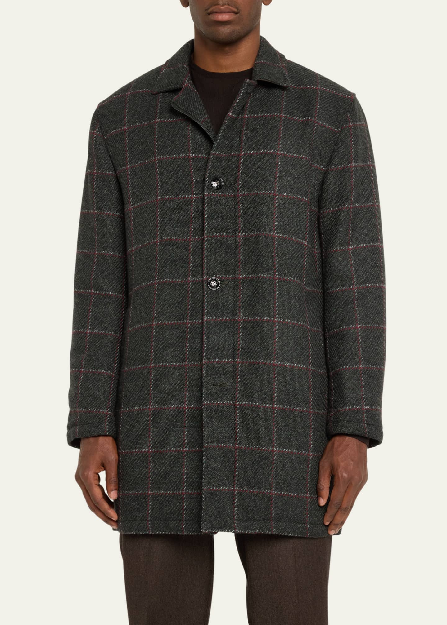 Kiton Men's Loden Cashmere Windowpane Car Coat - Bergdorf Goodman