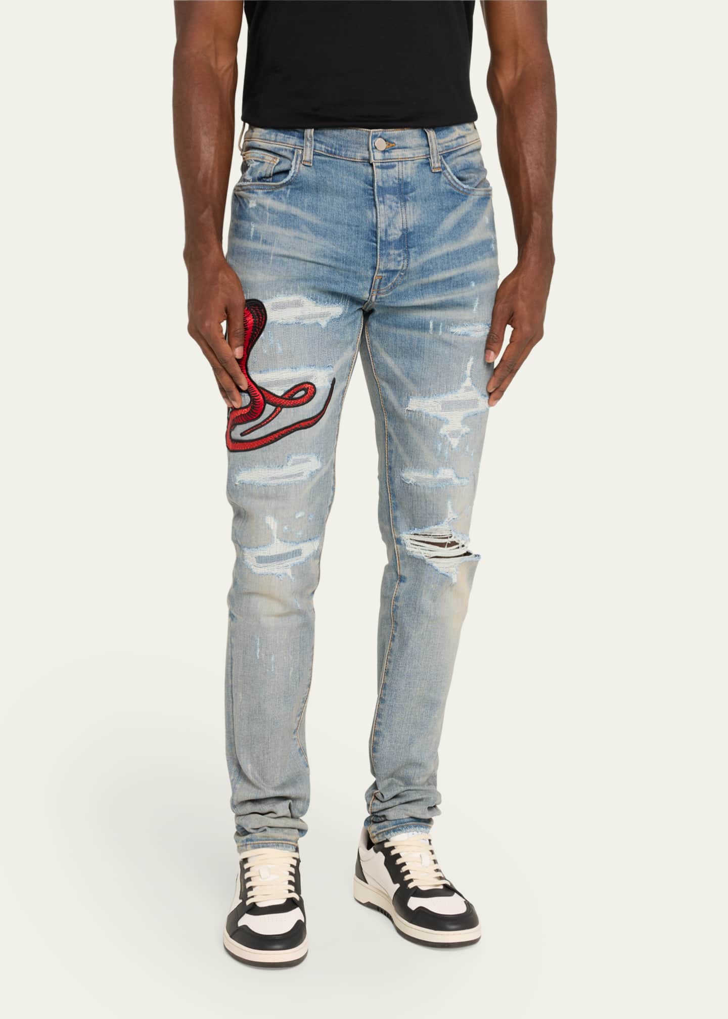 Amiri Men's Snake Applique Skinny Jeans - Bergdorf Goodman