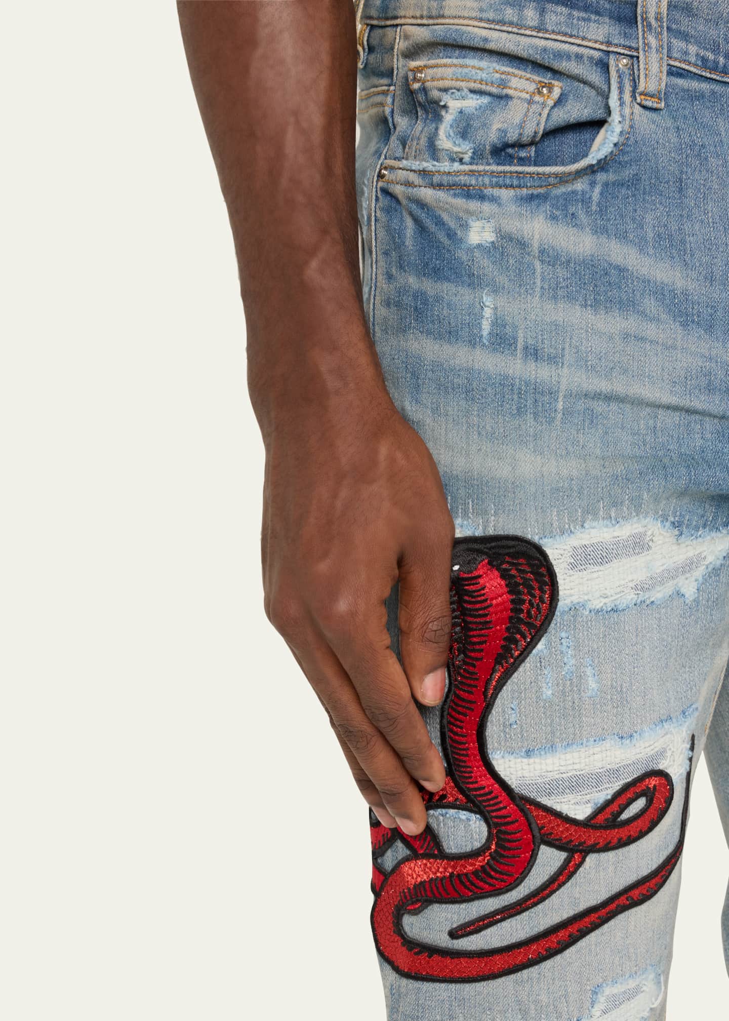 Amiri Men's Snake Applique Skinny Jeans - Bergdorf Goodman