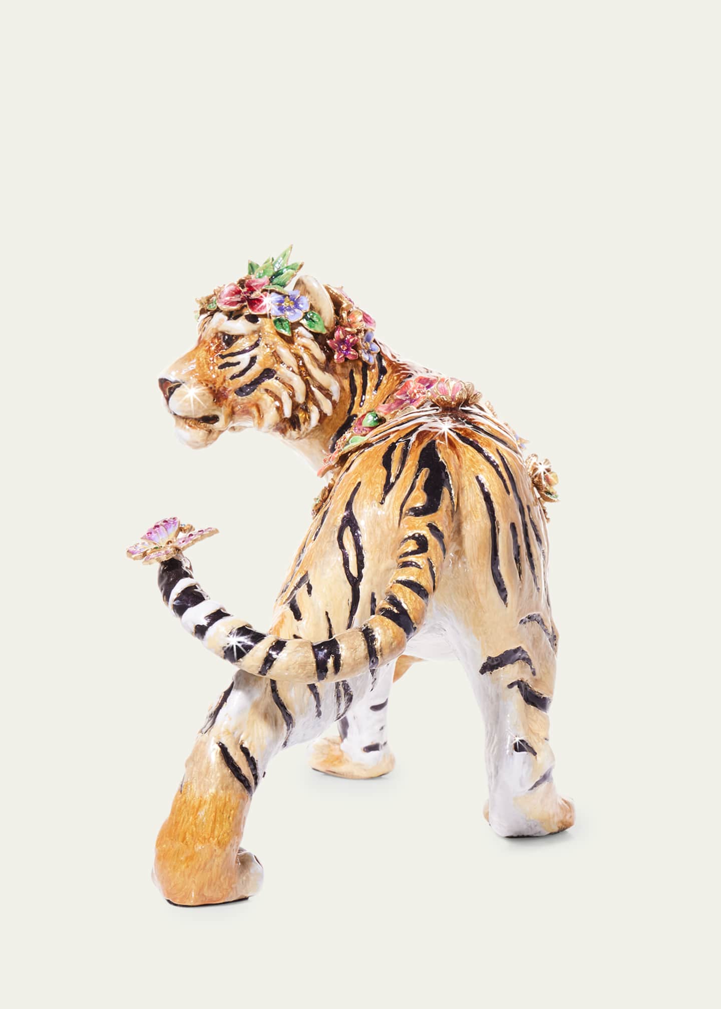 Jay Strongwater Tiger with Flower Crown Figure - Bergdorf Goodman