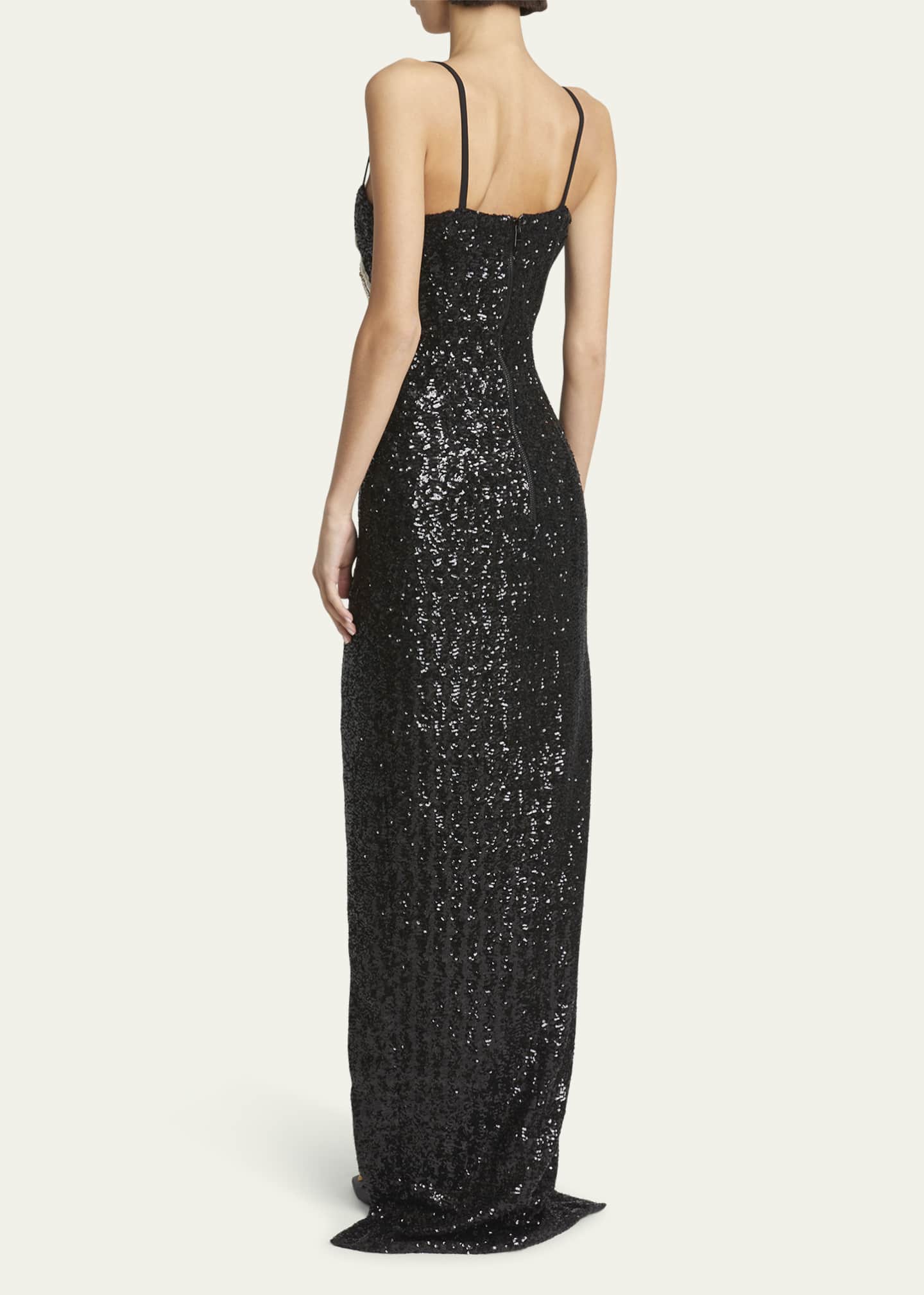 Balmain Sequin Embroidered Palm Tree Gown with Slit - Bergdorf Goodman
