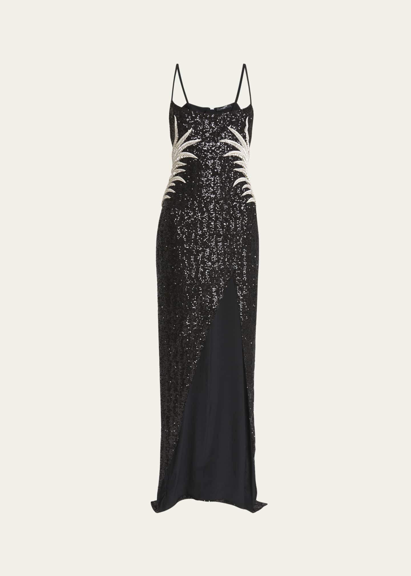 Balmain Sequin Embroidered Palm Tree Gown with Slit - Bergdorf Goodman