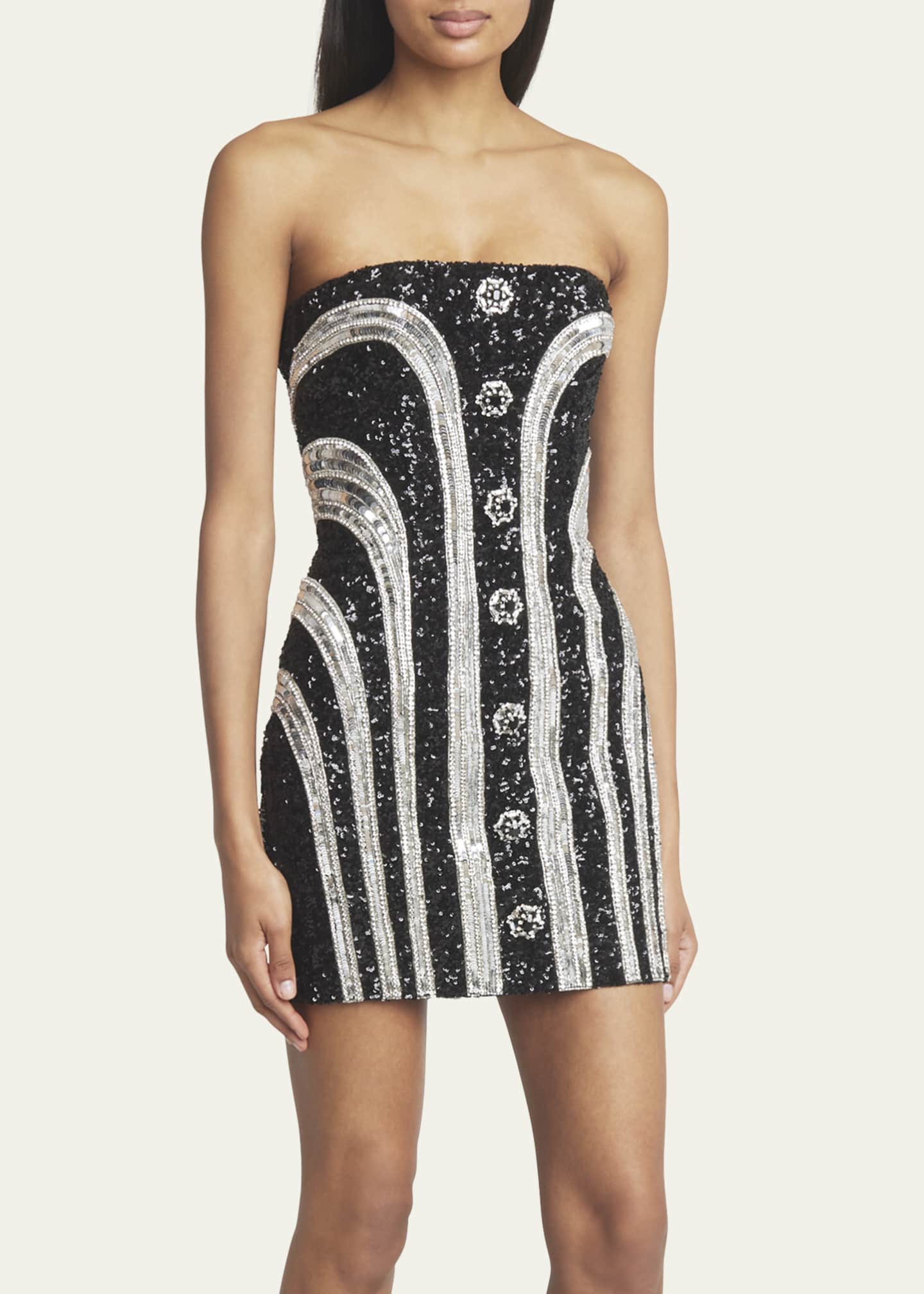 Balmain Embroidered Sequin Bustier Stripe Mini Dress - Bergdorf Goodman