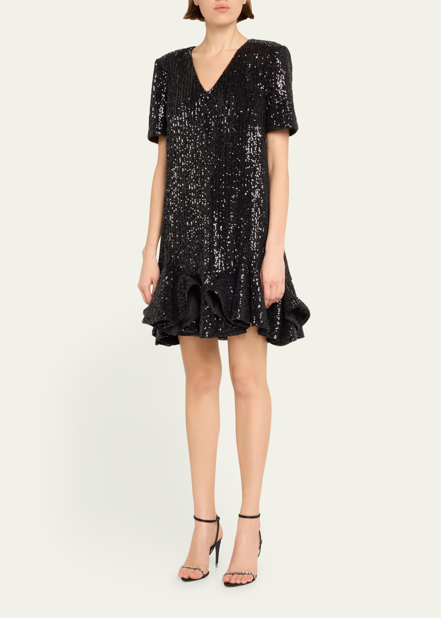 Badgley Mischka Sequin Flounce Ruffle Mini Dress - Bergdorf Goodman