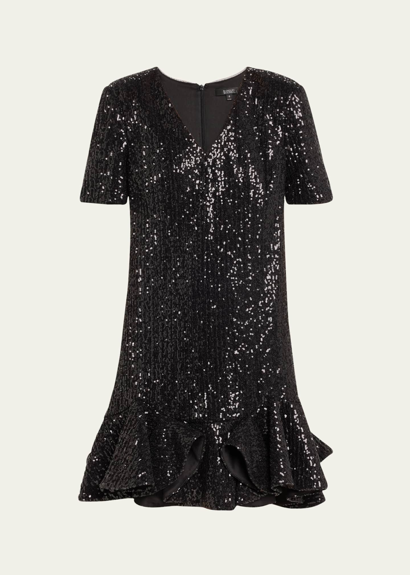 Badgley Mischka Sequin Flounce Ruffle Mini Dress - Bergdorf Goodman