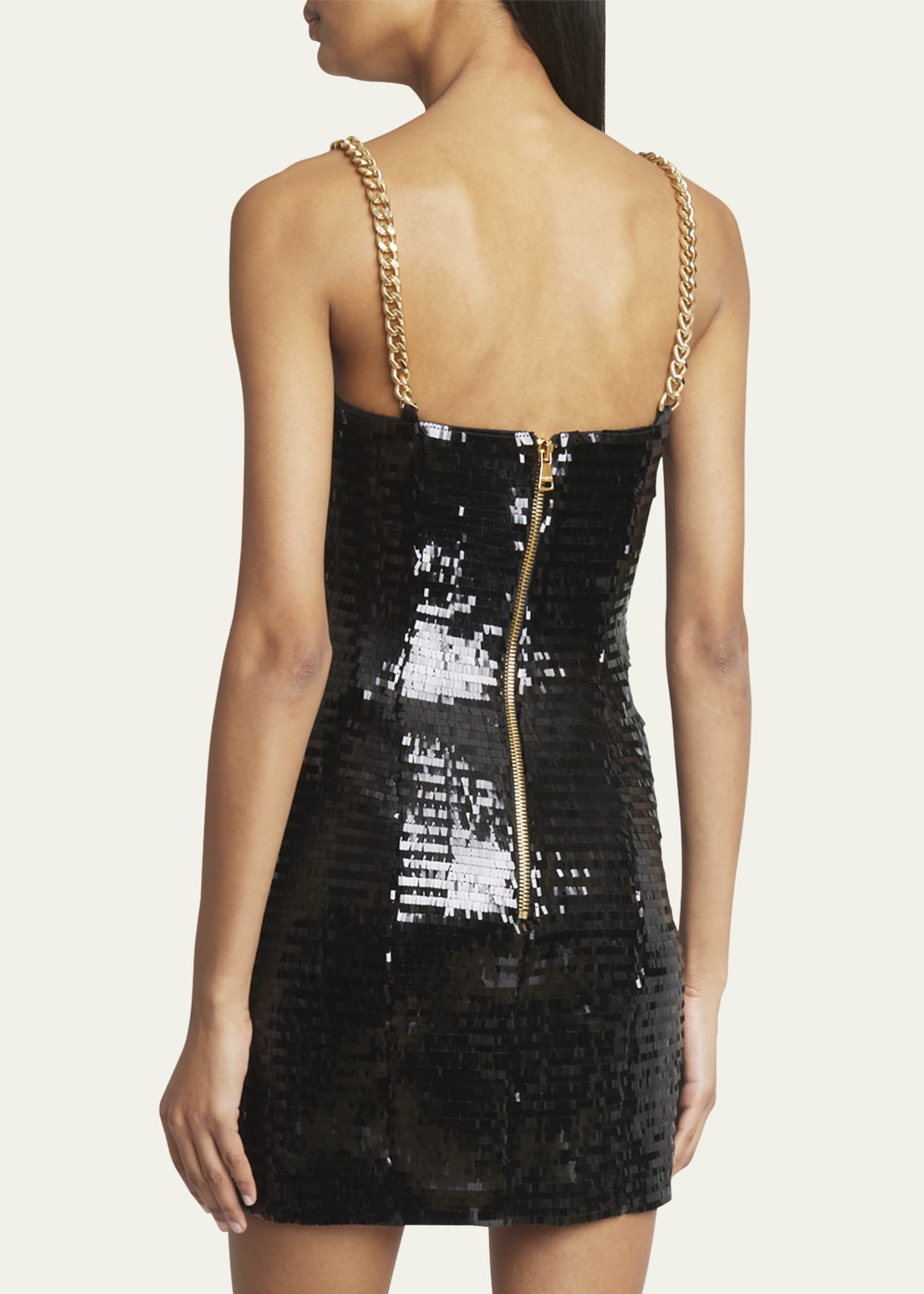 Balmain Sequin Mini Dress with Chain Strap Detail - Bergdorf Goodman
