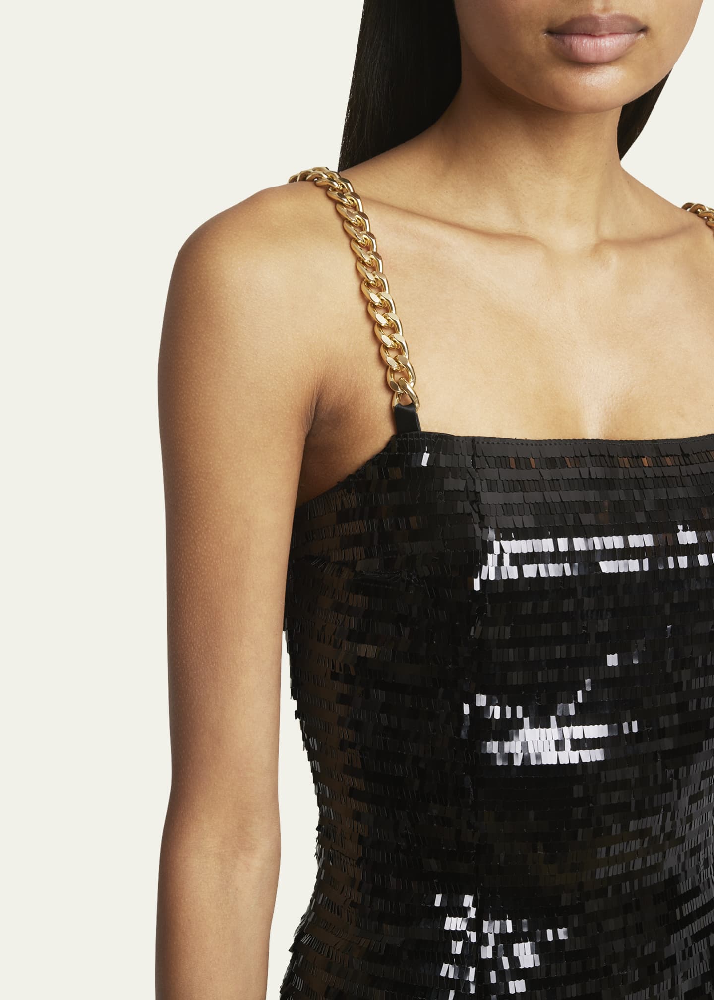Balmain Sequin Mini Dress with Chain Strap Detail - Bergdorf Goodman