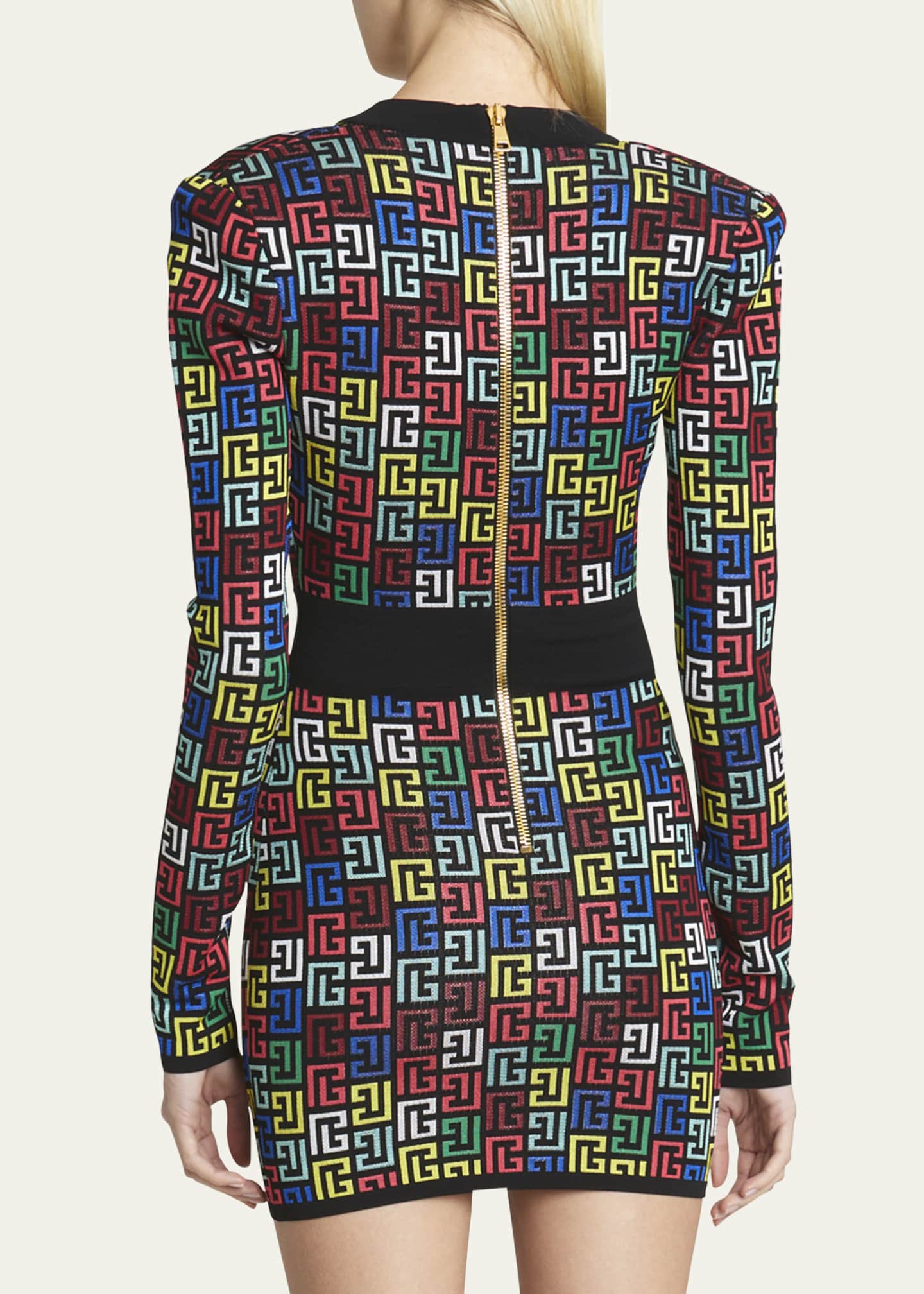 Balmain Monogram Knit Body-Con Mini Dress - Bergdorf Goodman