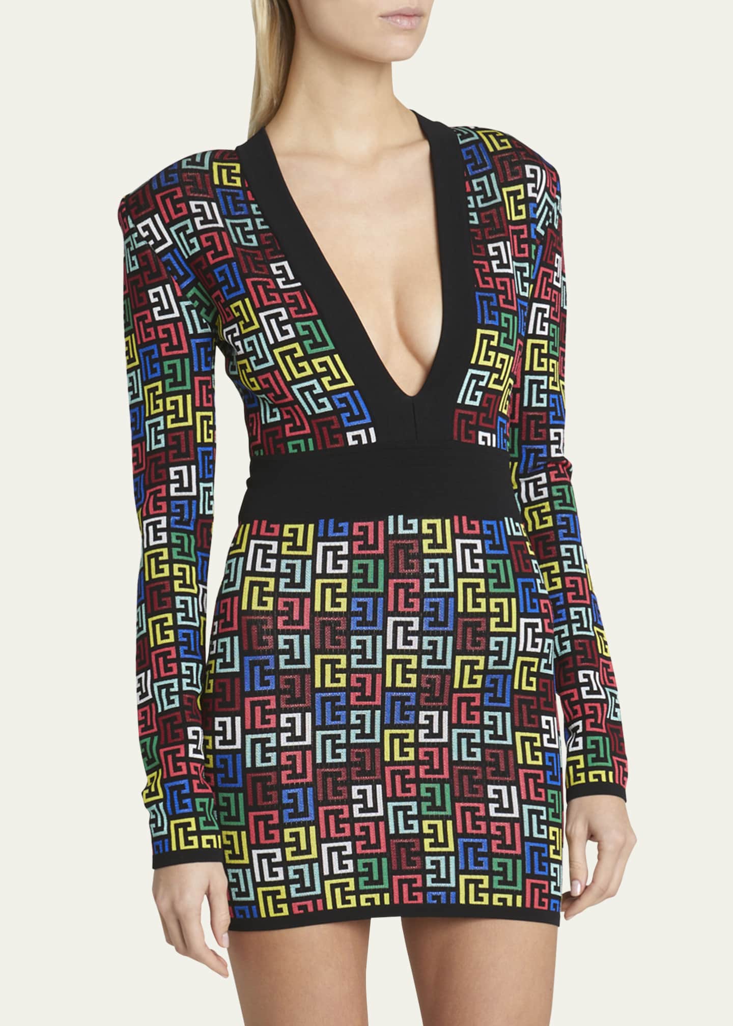 Balmain Monogram Knit Body-Con Mini Dress - Bergdorf Goodman
