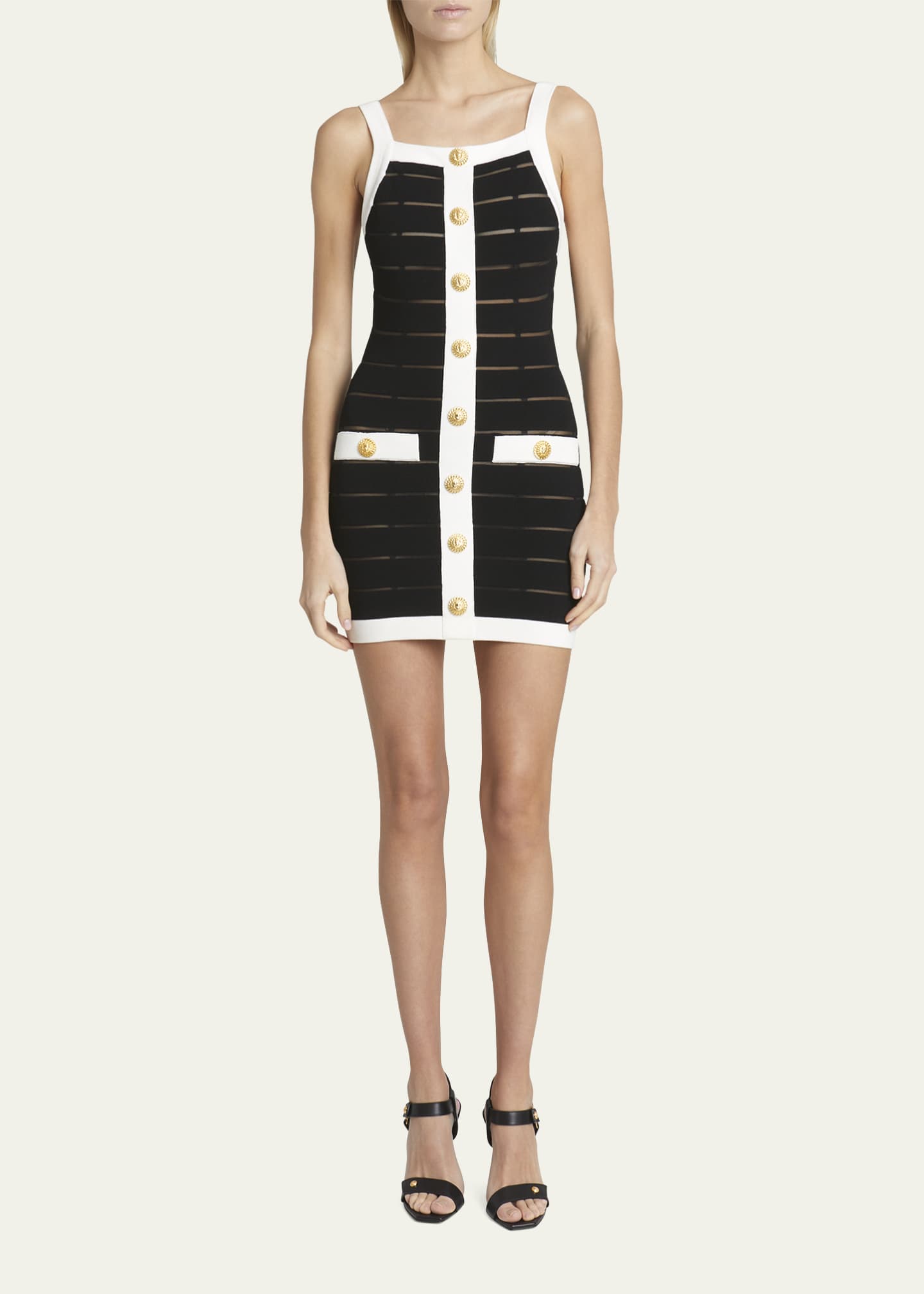 Balmain Sheer Panel Buttoned Tank Mini Dress - Bergdorf Goodman