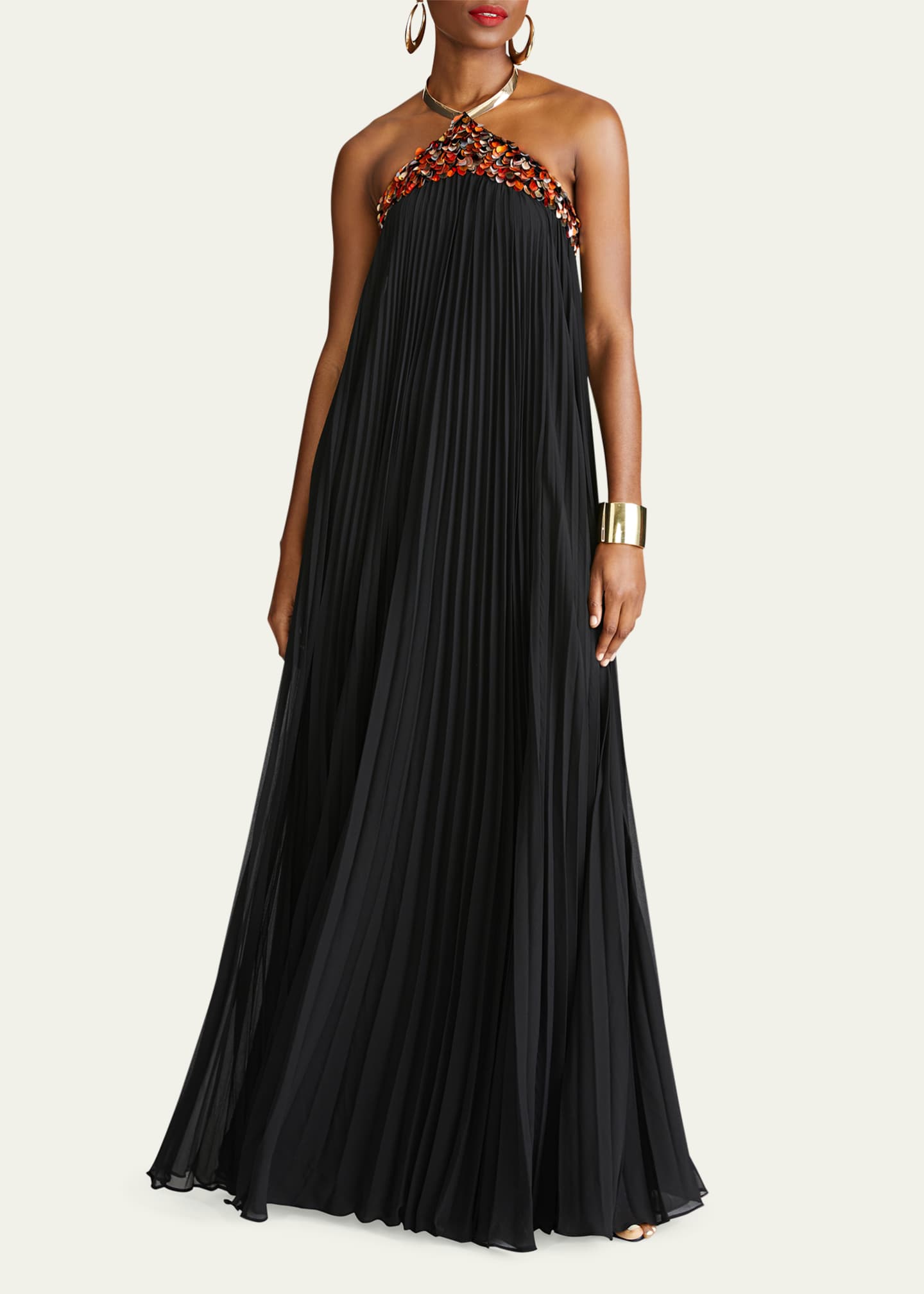 Halston Pythia Pleated Sequin-Embellished Trapeze Gown - Bergdorf Goodman