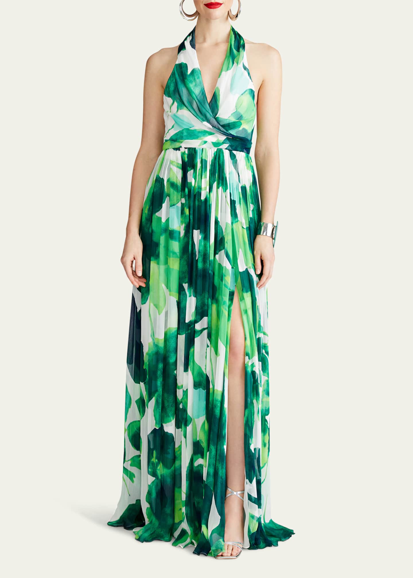 Halston Hiriko Floral-Print Chiffon Halter Gown - Bergdorf Goodman