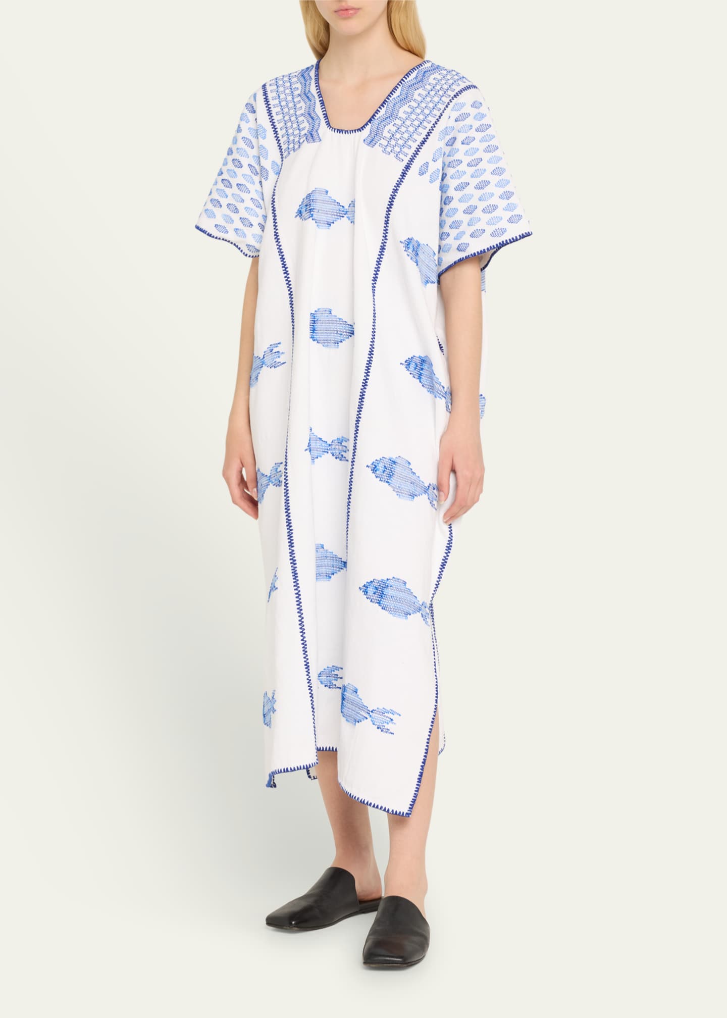 Pippa Holt Three-Panel Midi Kaftan with Tonal Embroidered Fish ...