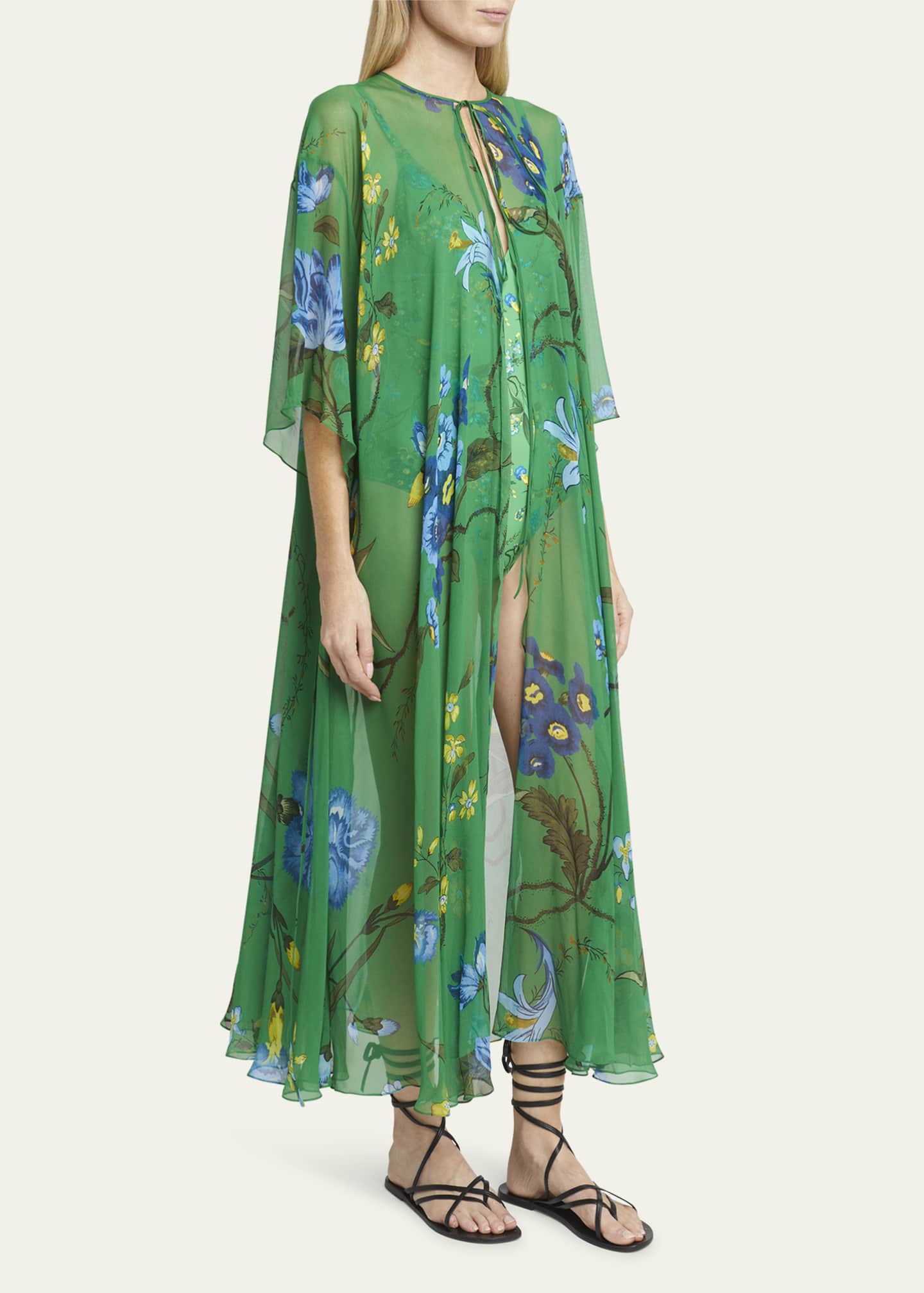 Erdem Floral-Print Silk Open Maxi Kaftan Dress - Bergdorf Goodman