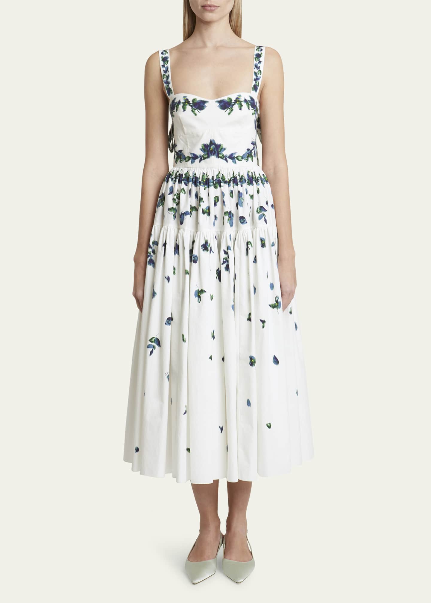 Erdem Bow-Strap Tiered Fit & Flare Midi Dress - Bergdorf Goodman