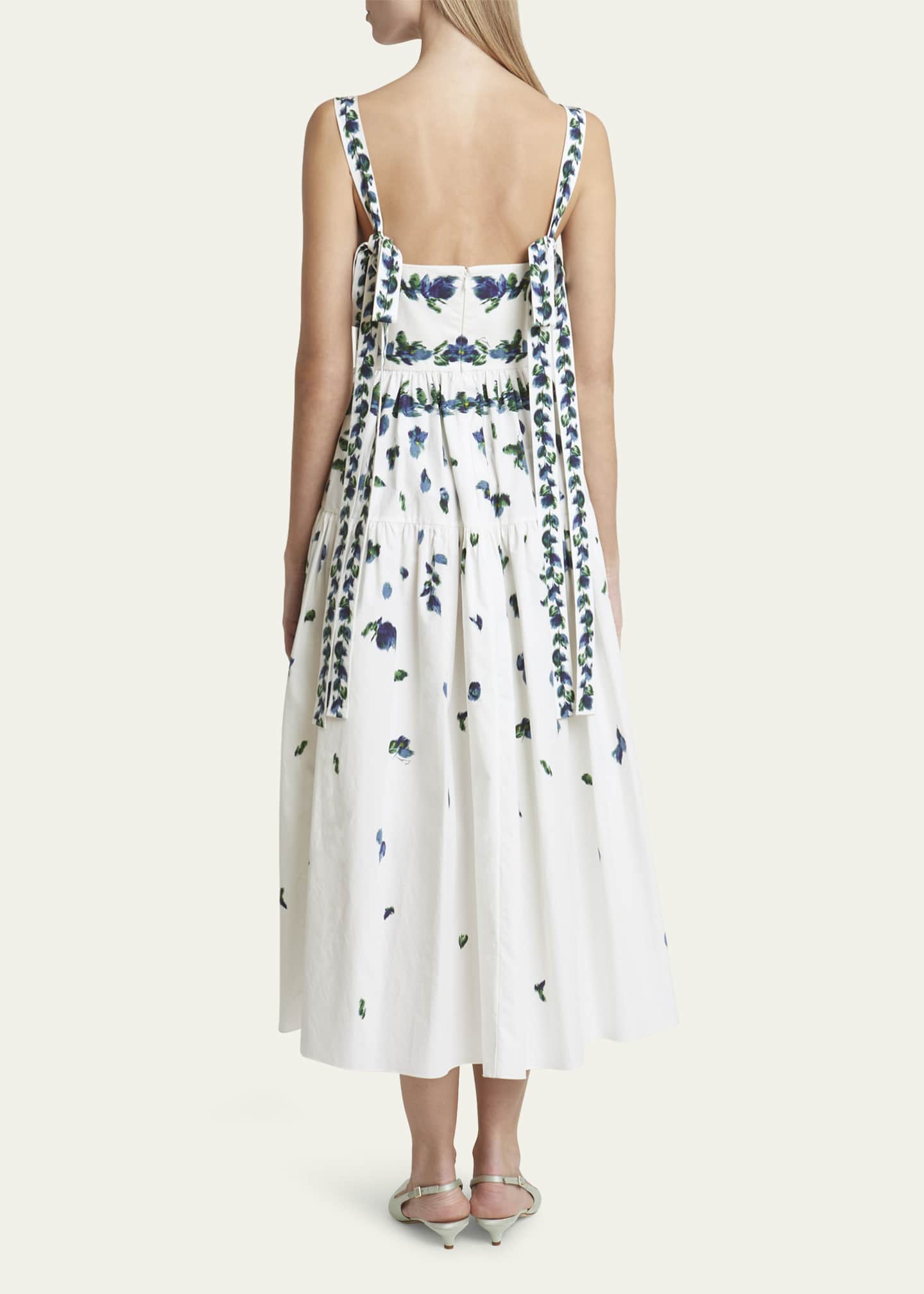 Erdem Bow-Strap Tiered Fit & Flare Midi Dress - Bergdorf Goodman