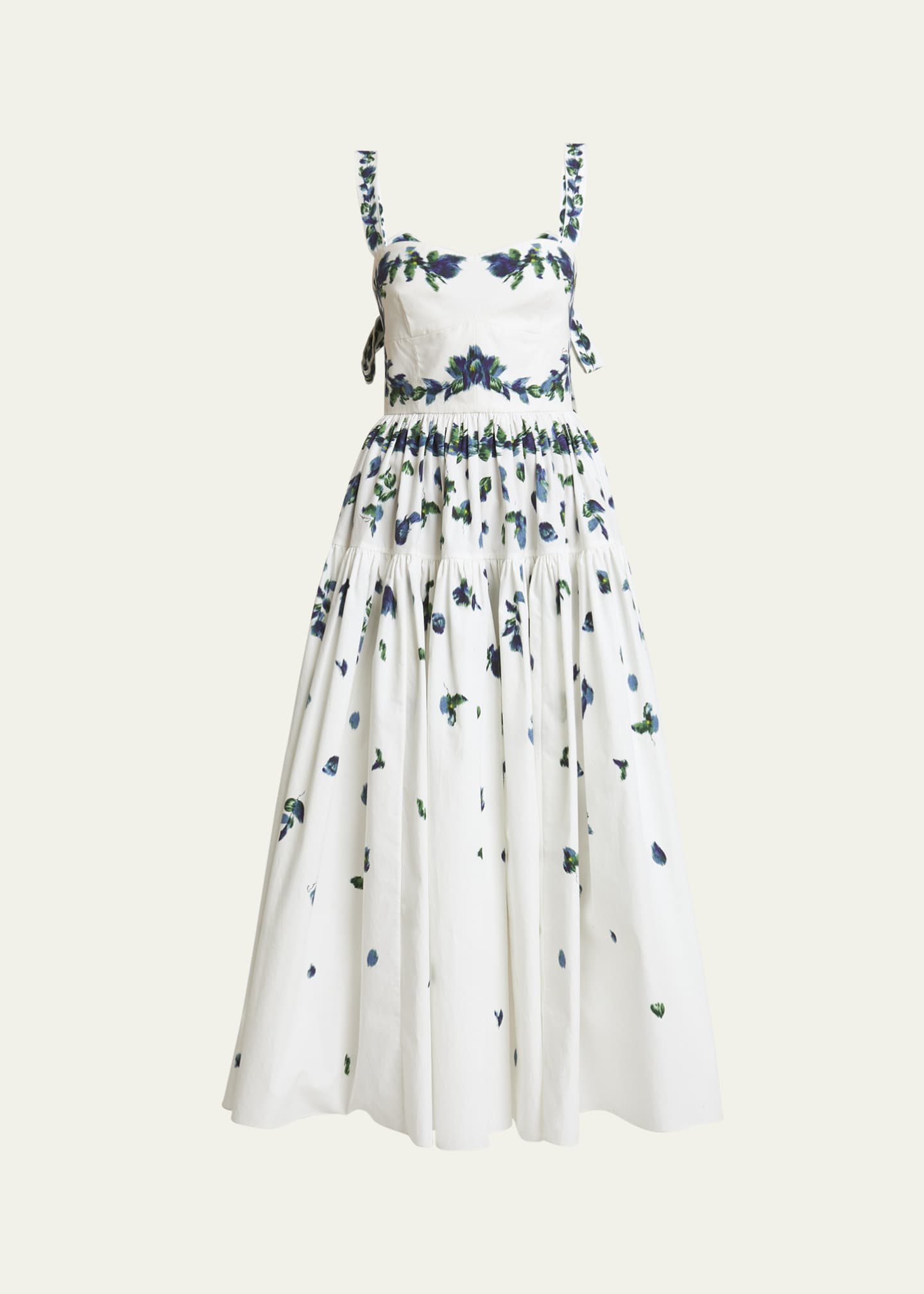 Erdem Bow-Strap Tiered Fit & Flare Midi Dress - Bergdorf Goodman