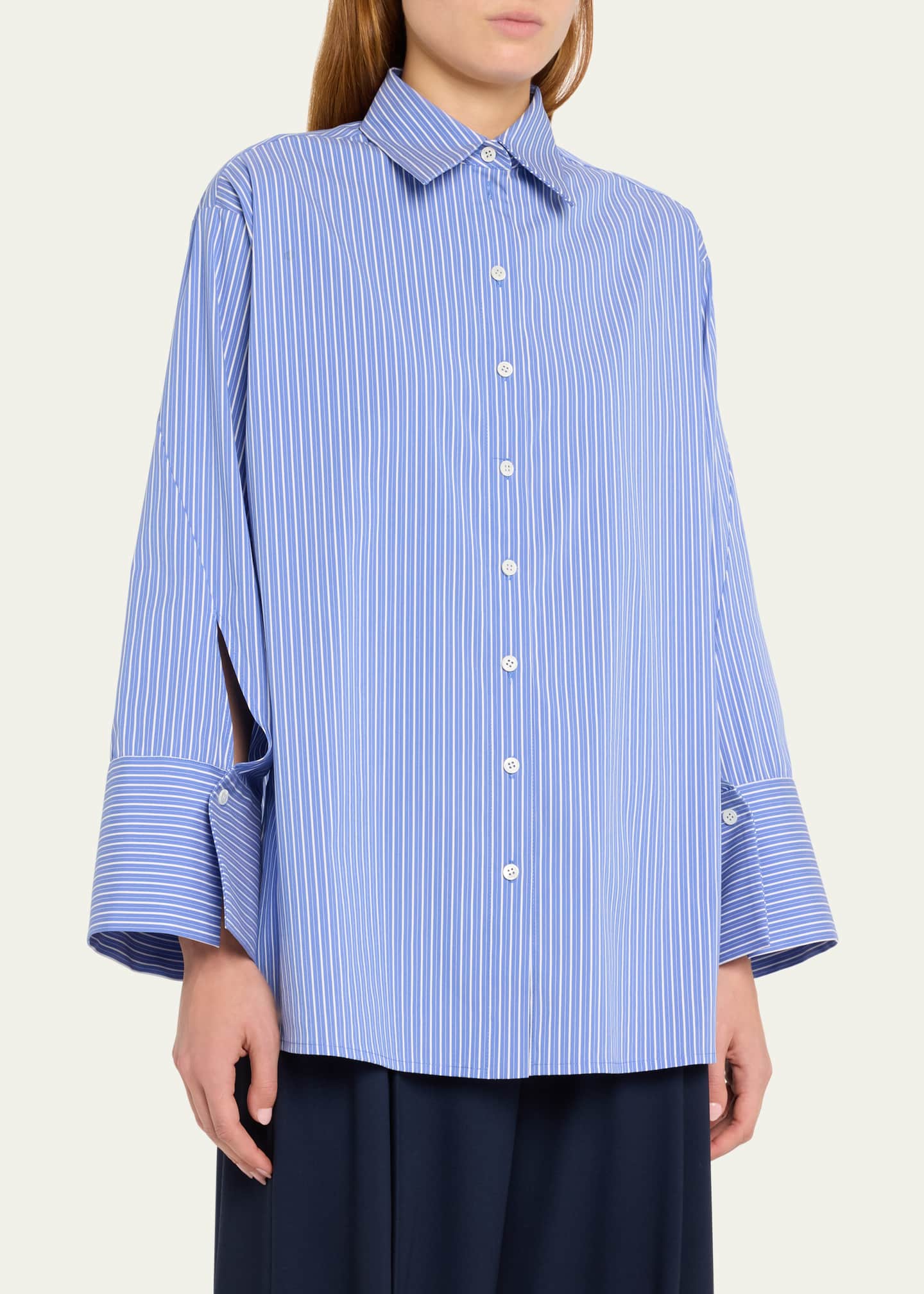 Michael Kors Collection Oversized Cotton Poplin Striped Button-Front ...