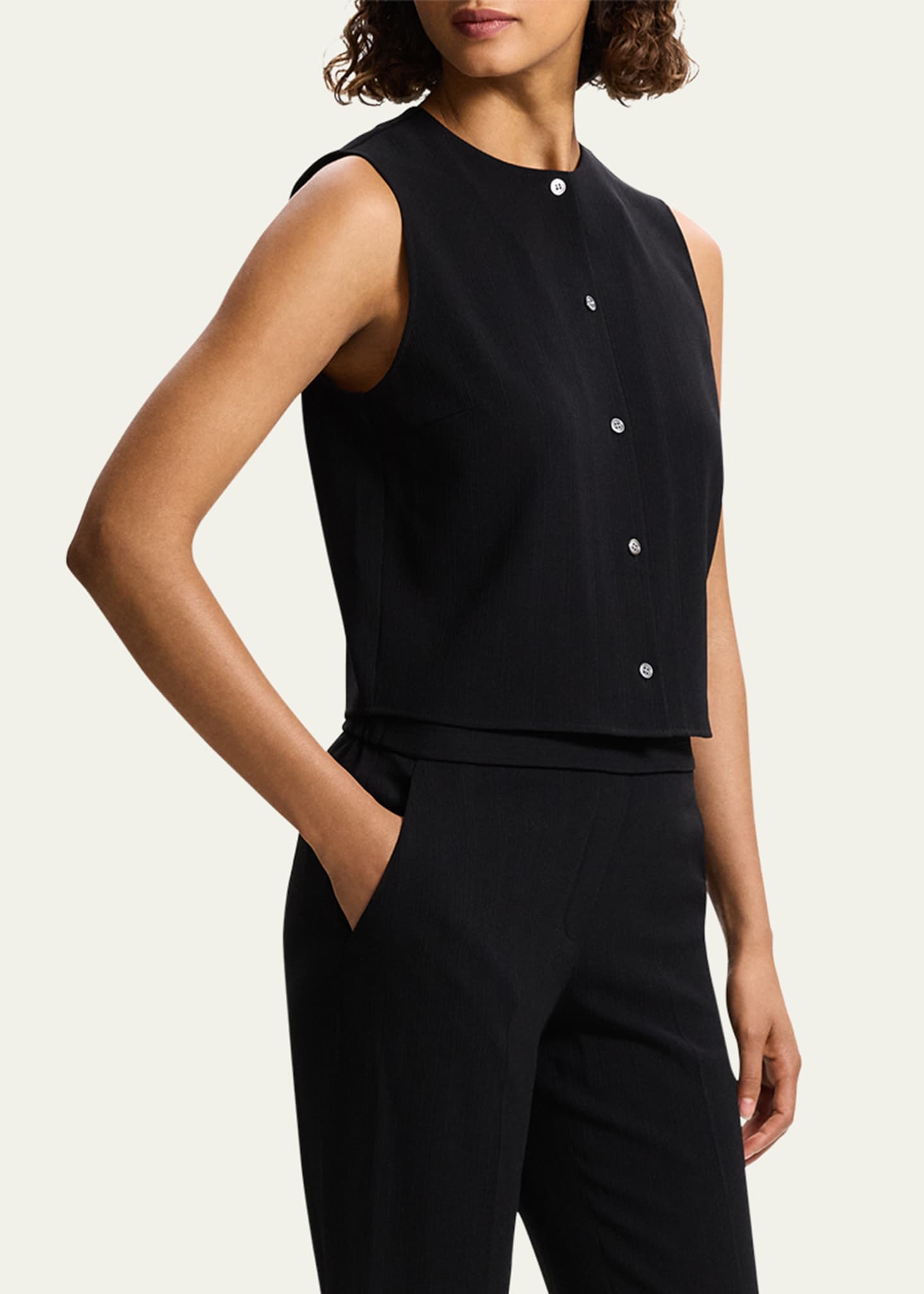 Theory Cropped Button-Front Shell Top - Bergdorf Goodman
