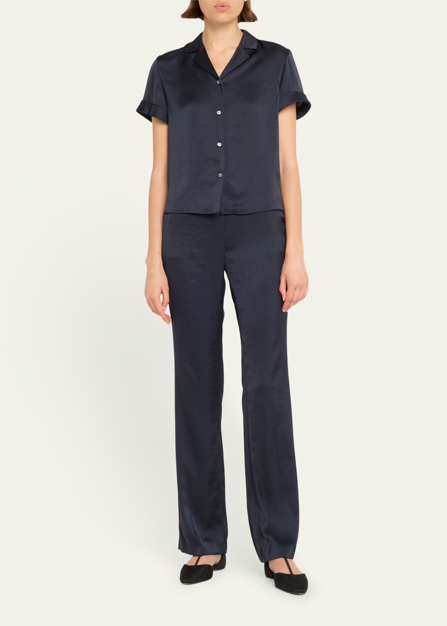 Theory Crushed Satin Slim Pull-On Pants - Bergdorf Goodman