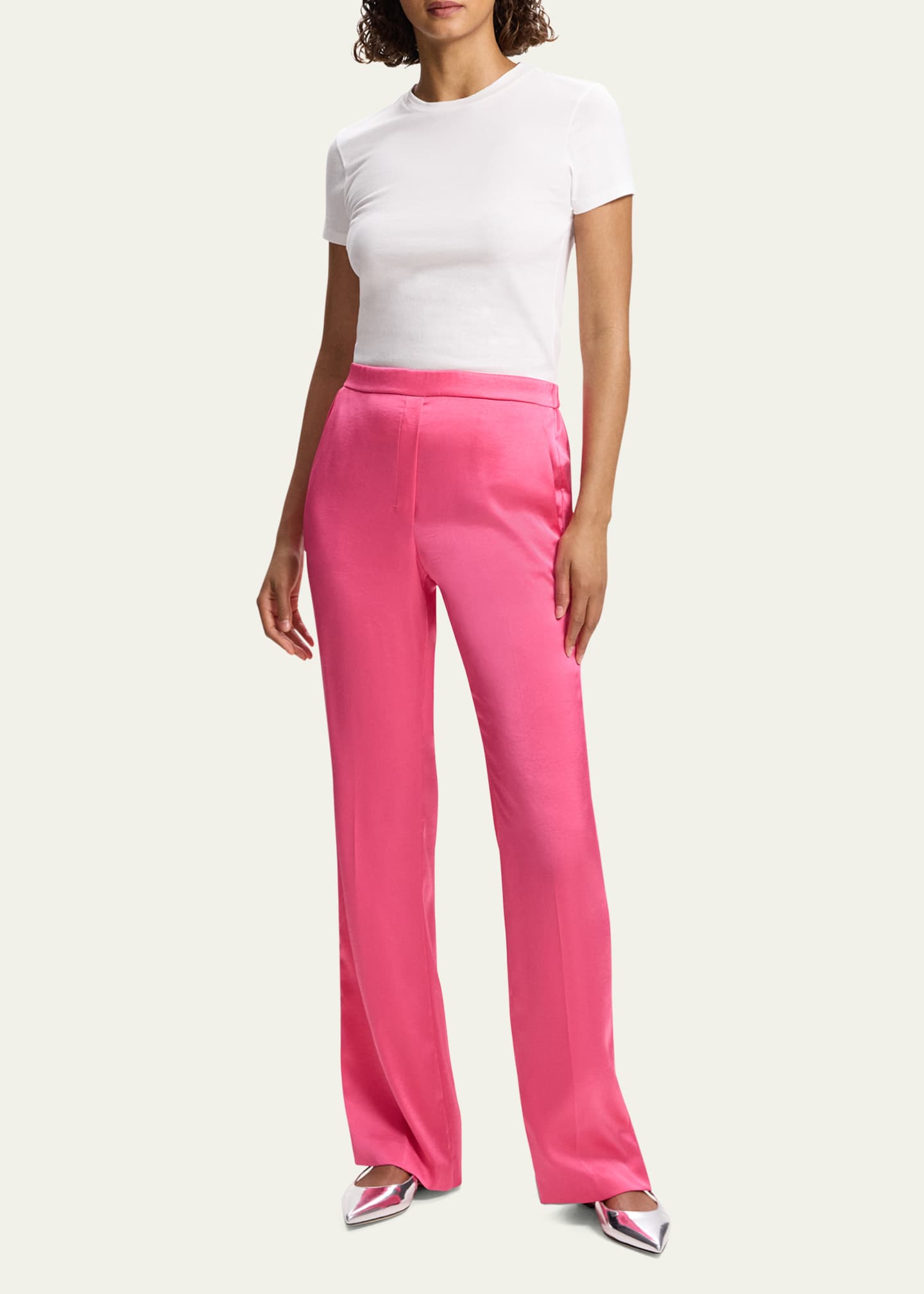 Theory Crushed Satin Slim Pull-On Pants - Bergdorf Goodman