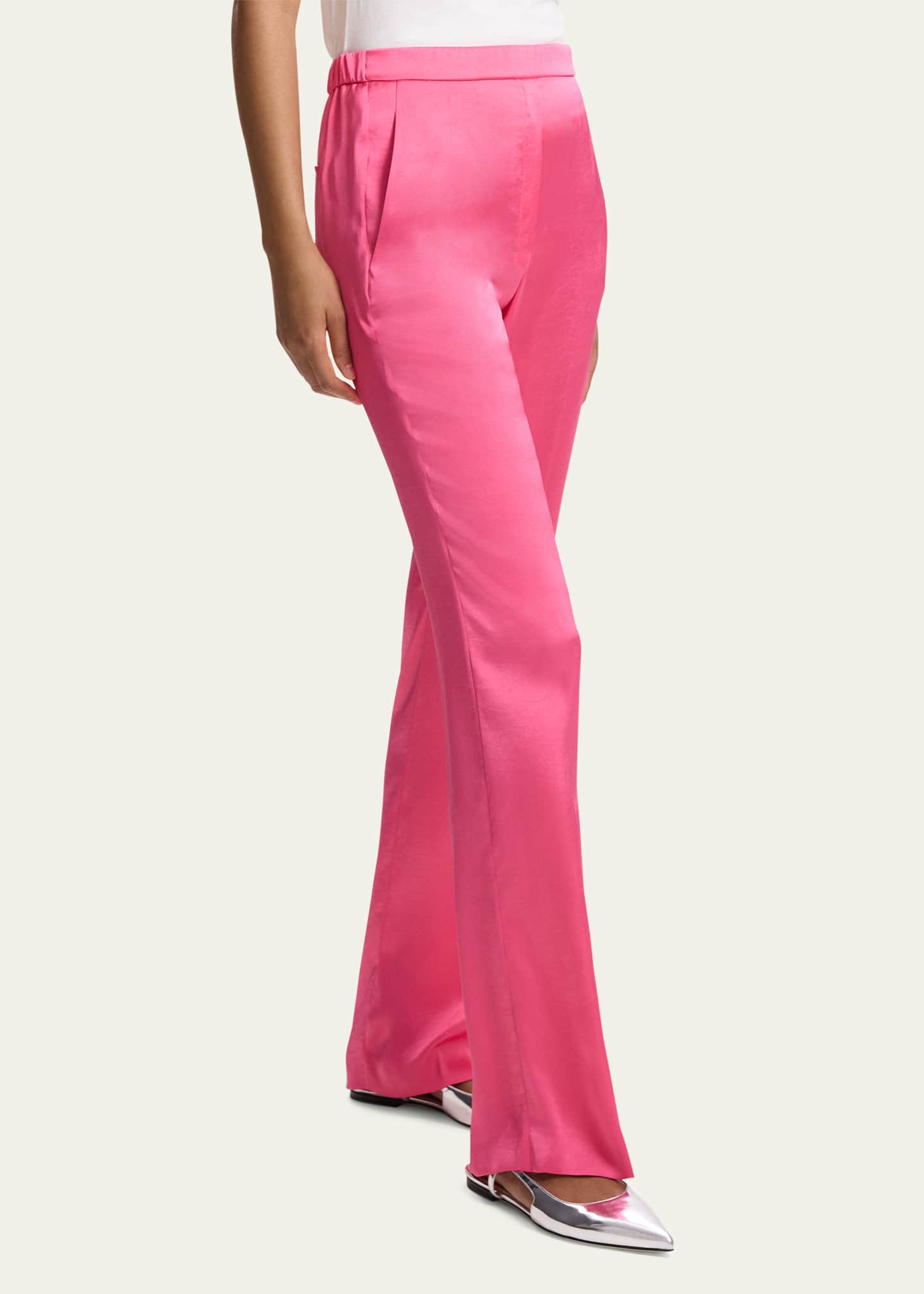 Theory Crushed Satin Slim Pull-On Pants - Bergdorf Goodman