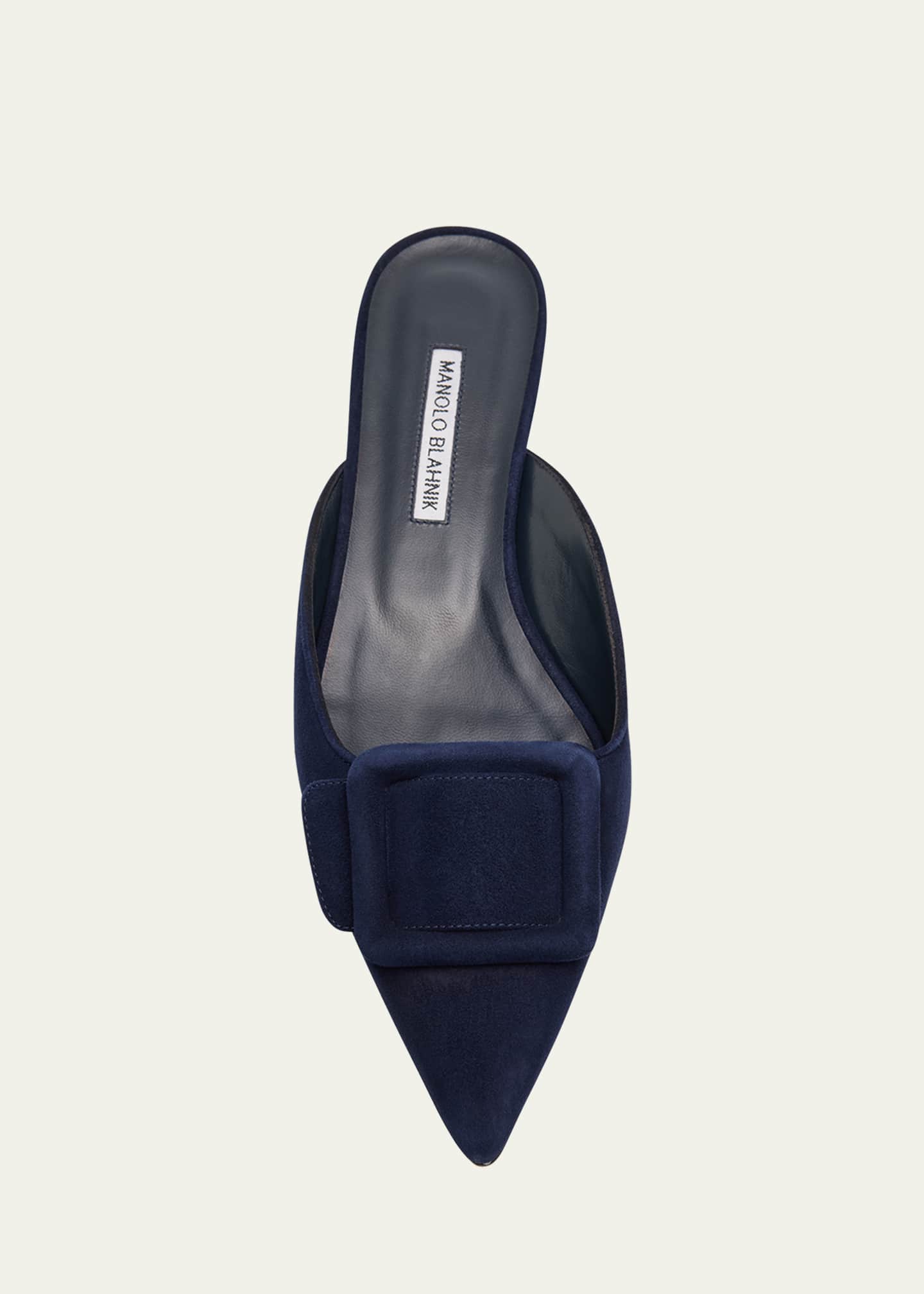 Manolo Blahnik Maysale Suede Buckle Ballerina Mules - Bergdorf Goodman