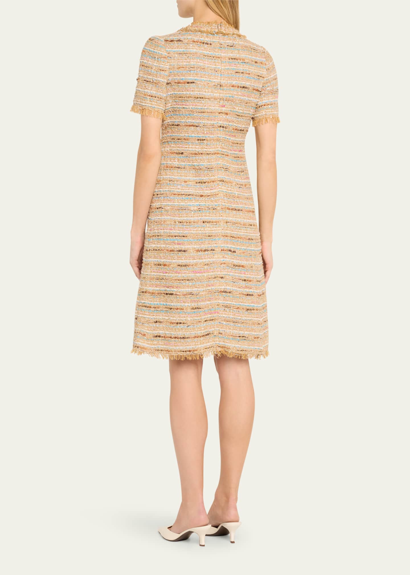 Rickie Freeman for Teri Jon Beaded Fringe-Trim Tweed Midi Dress ...