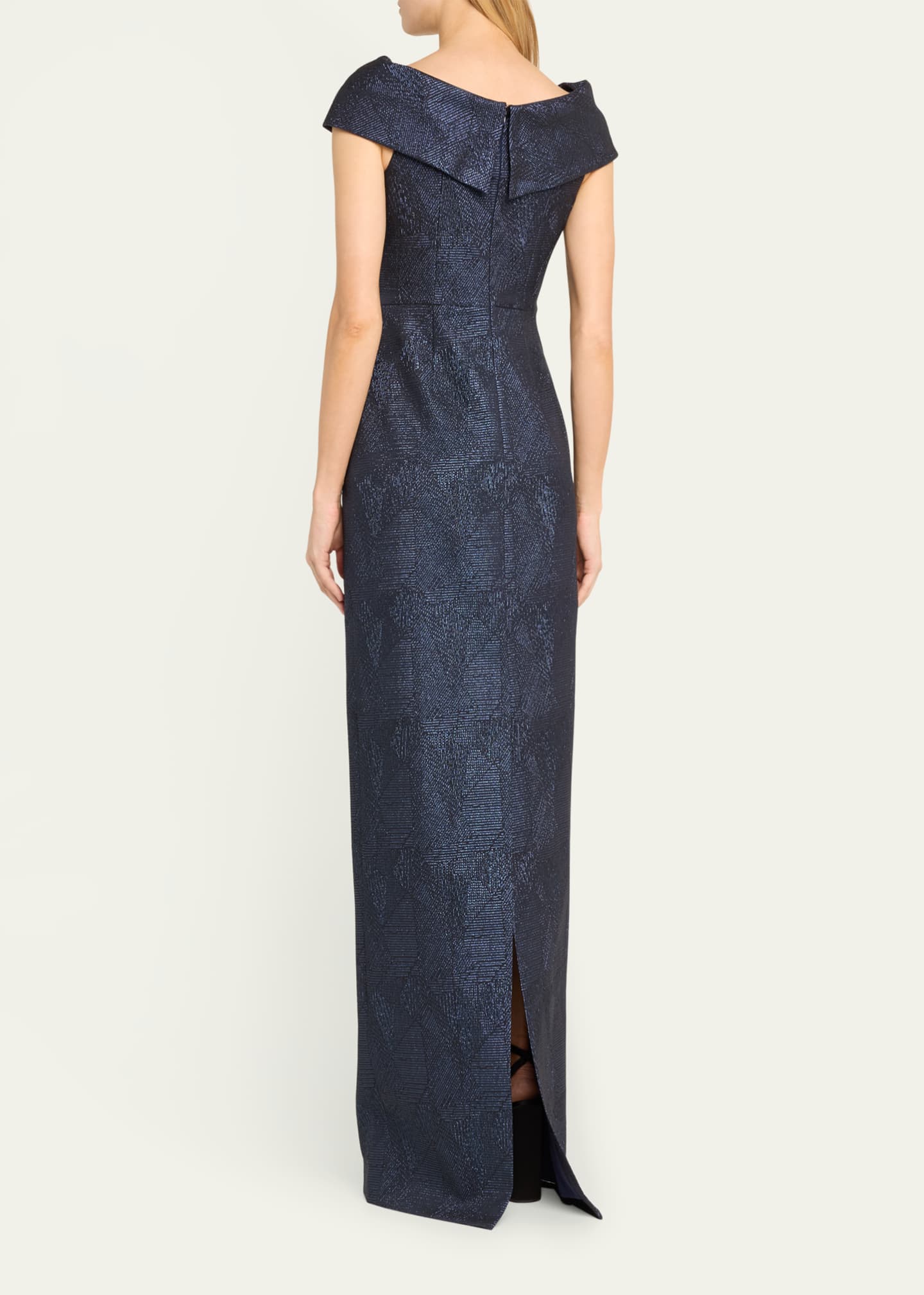 Rickie Freeman for Teri Jon Twist-Front Metallic Jacquard Column Gown ...