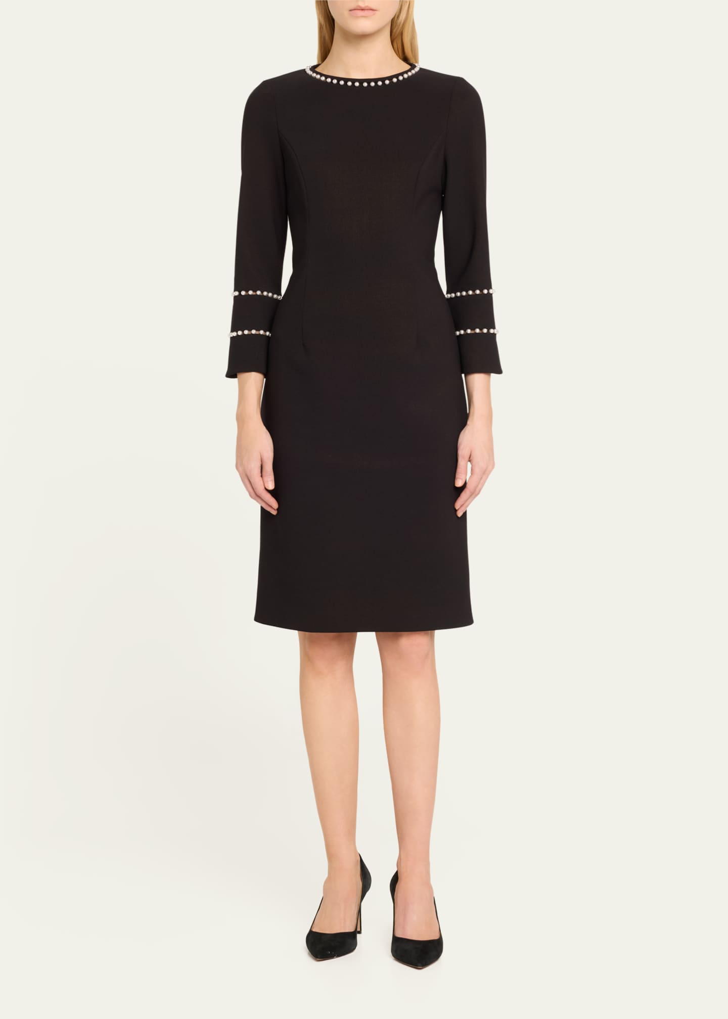 Rickie Freeman for Teri Jon Pearly-Trim Stretch Crepe Dress - Bergdorf ...