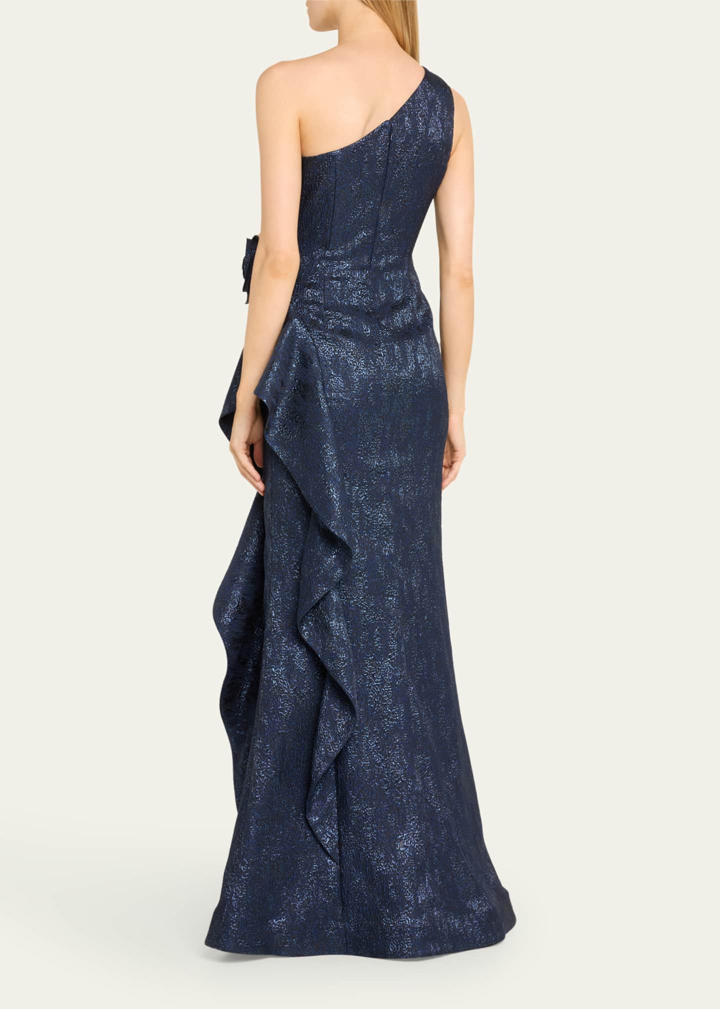 Rickie Freeman for Teri Jon One-Shoulder Metallic Jacquard Gown ...