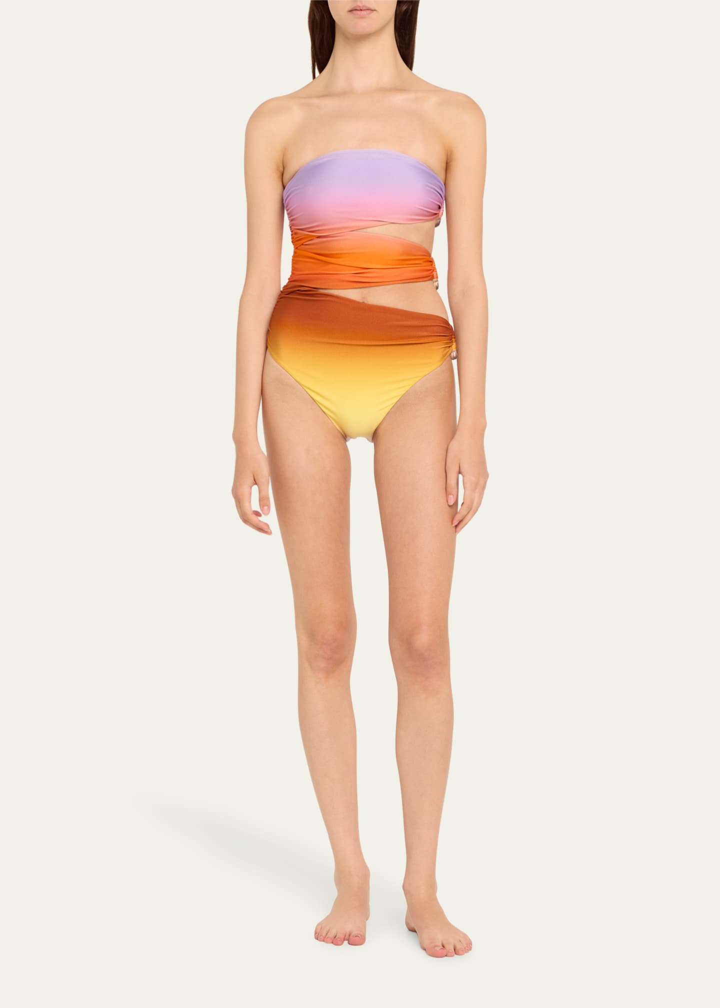 Simkhai Esmeralda Sunset Ombre Strapless One Piece Swimsuit Bergdorf