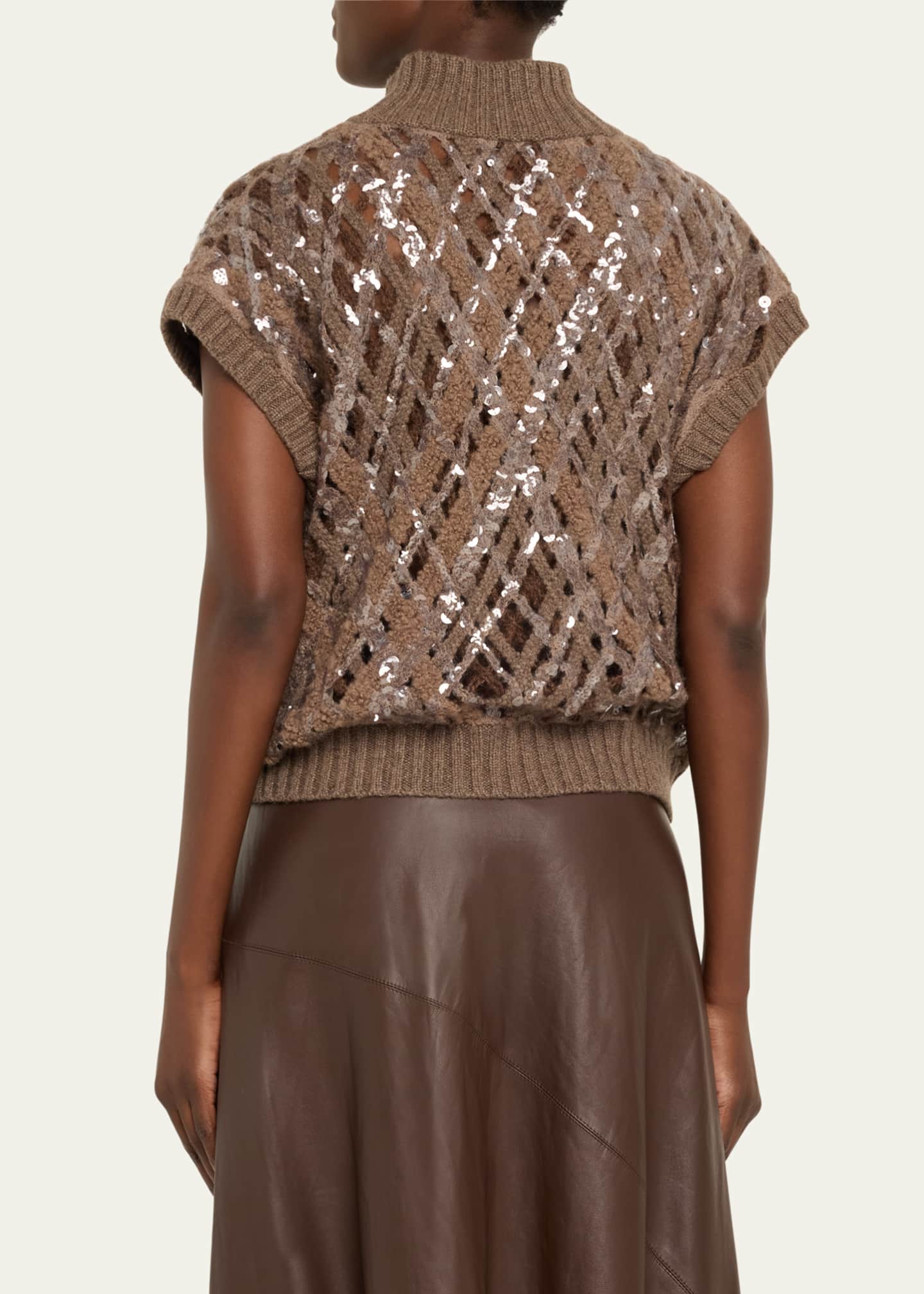 Brunello Cucinelli Opera Cashmere Knit Vest with Paillette Details ...