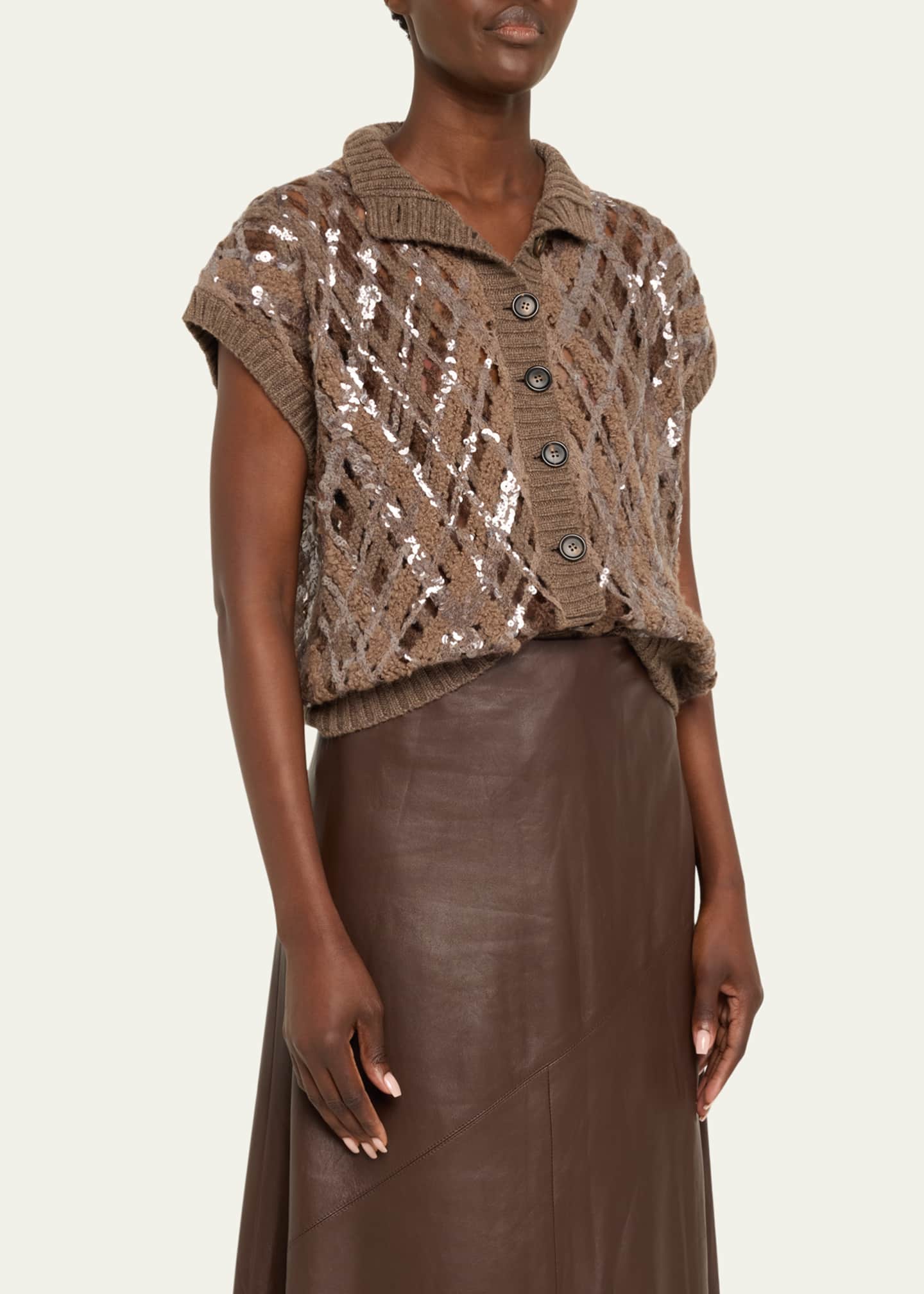 Brunello Cucinelli Opera Cashmere Knit Vest with Paillette Details ...