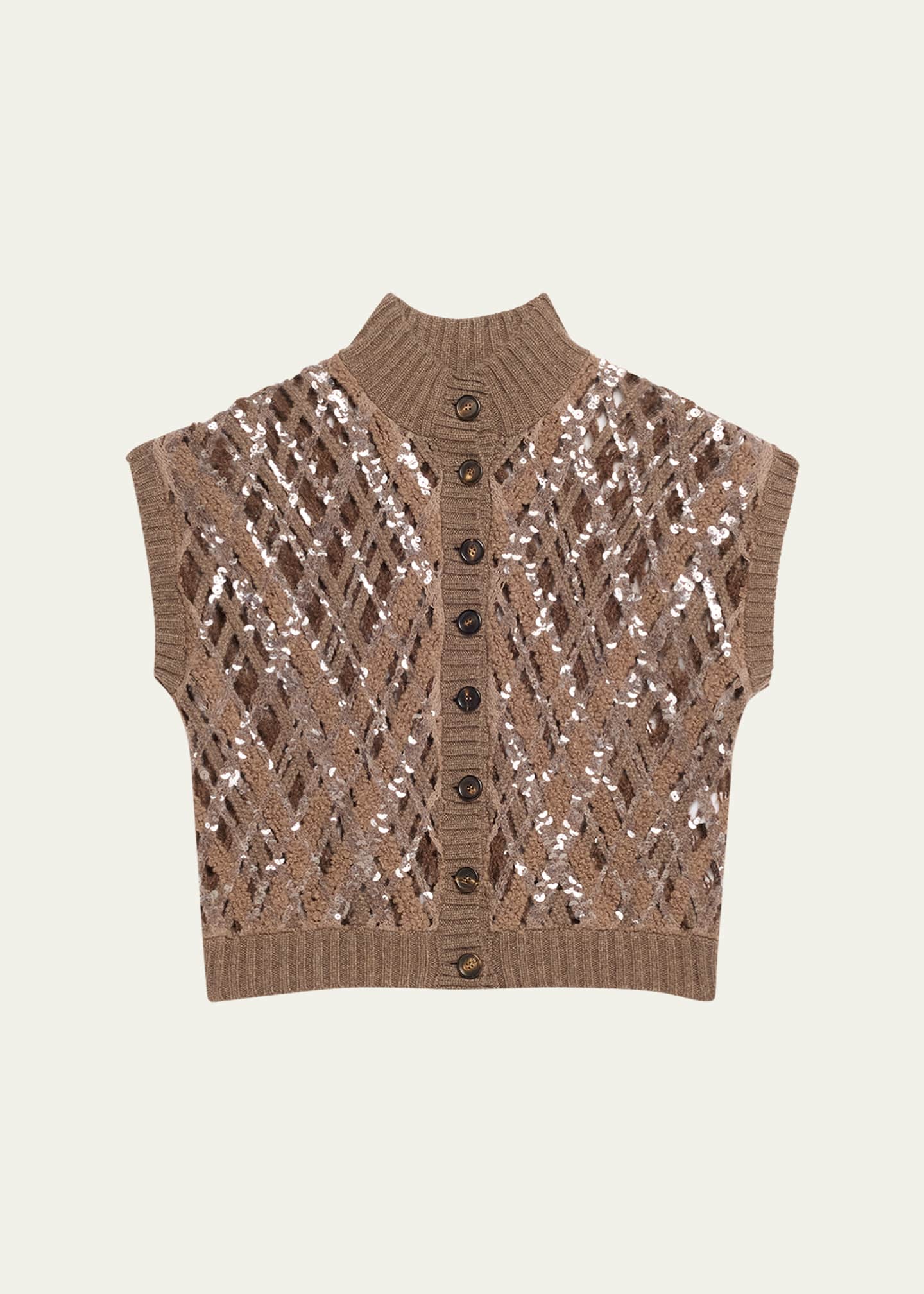Brunello Cucinelli Opera Cashmere Knit Vest with Paillette Details ...
