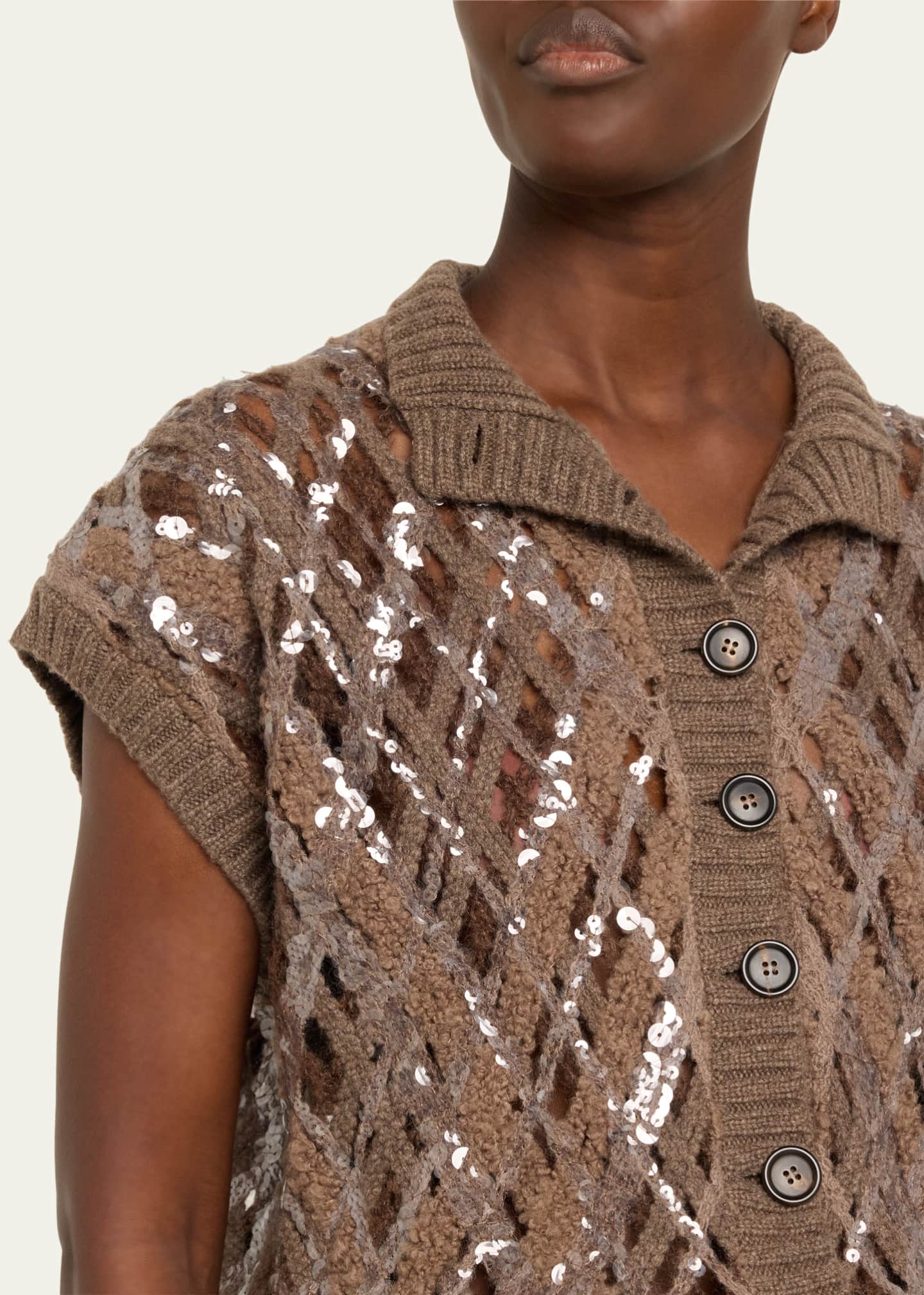 Brunello Cucinelli Opera Cashmere Knit Vest with Paillette Details ...