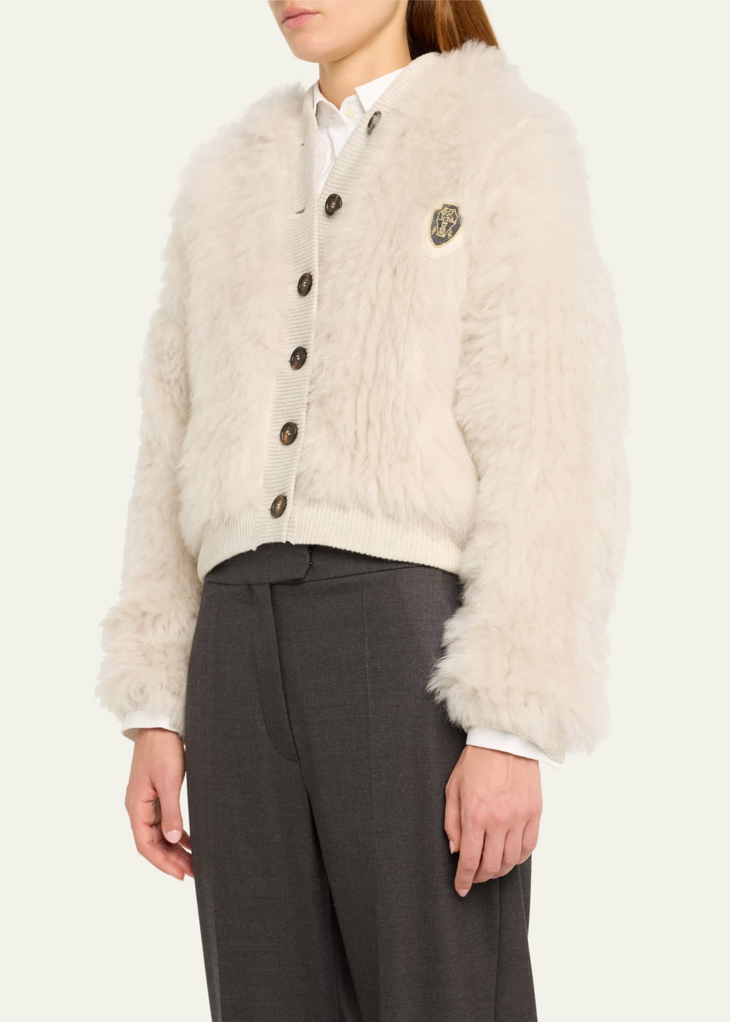 Brunello Cucinelli Cashmere Button-Front Hooded Jacket with Crest ...