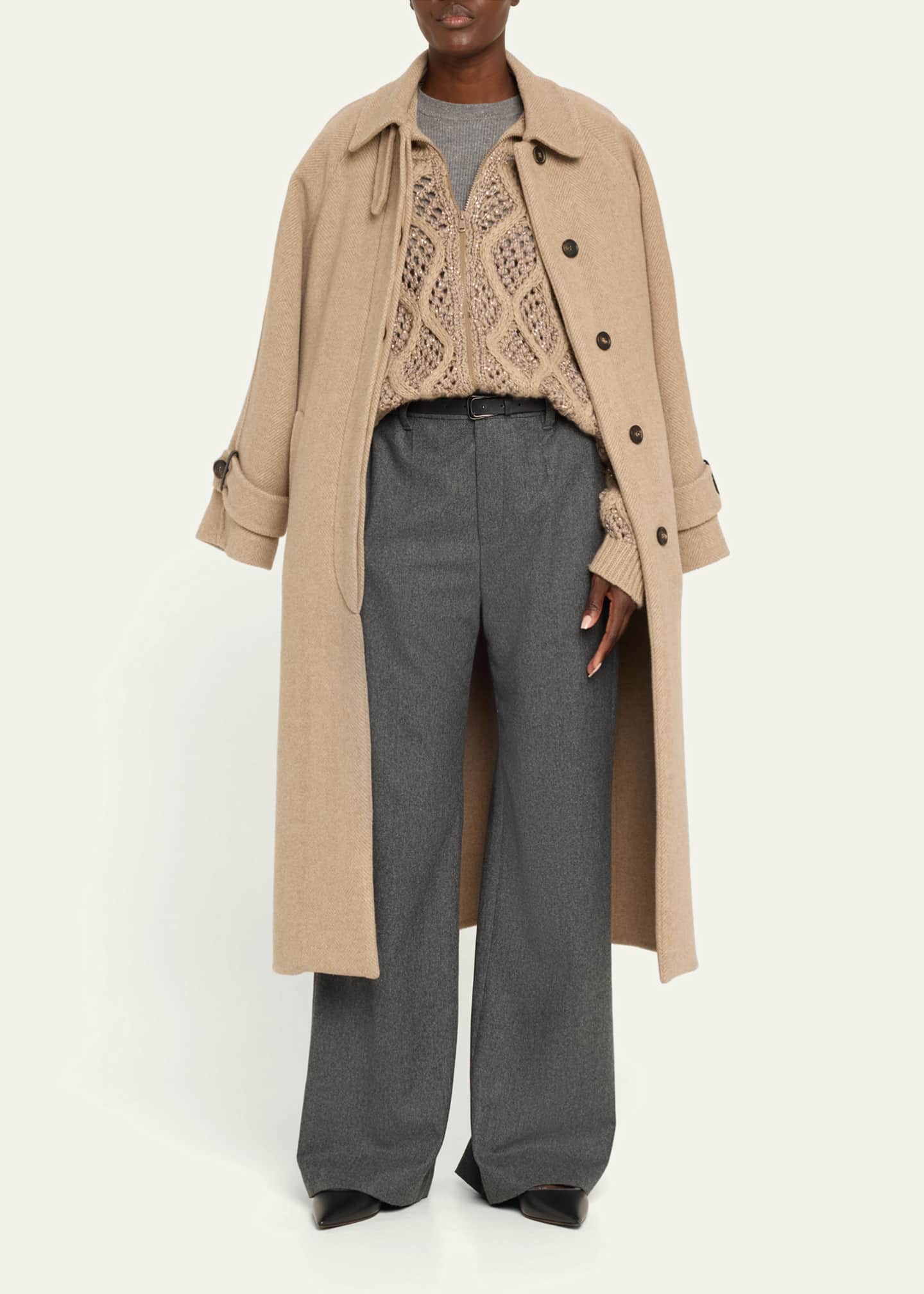 Brunello Cucinelli Opera Cashmere Cable and Net Zip-Up Cardigan with ...
