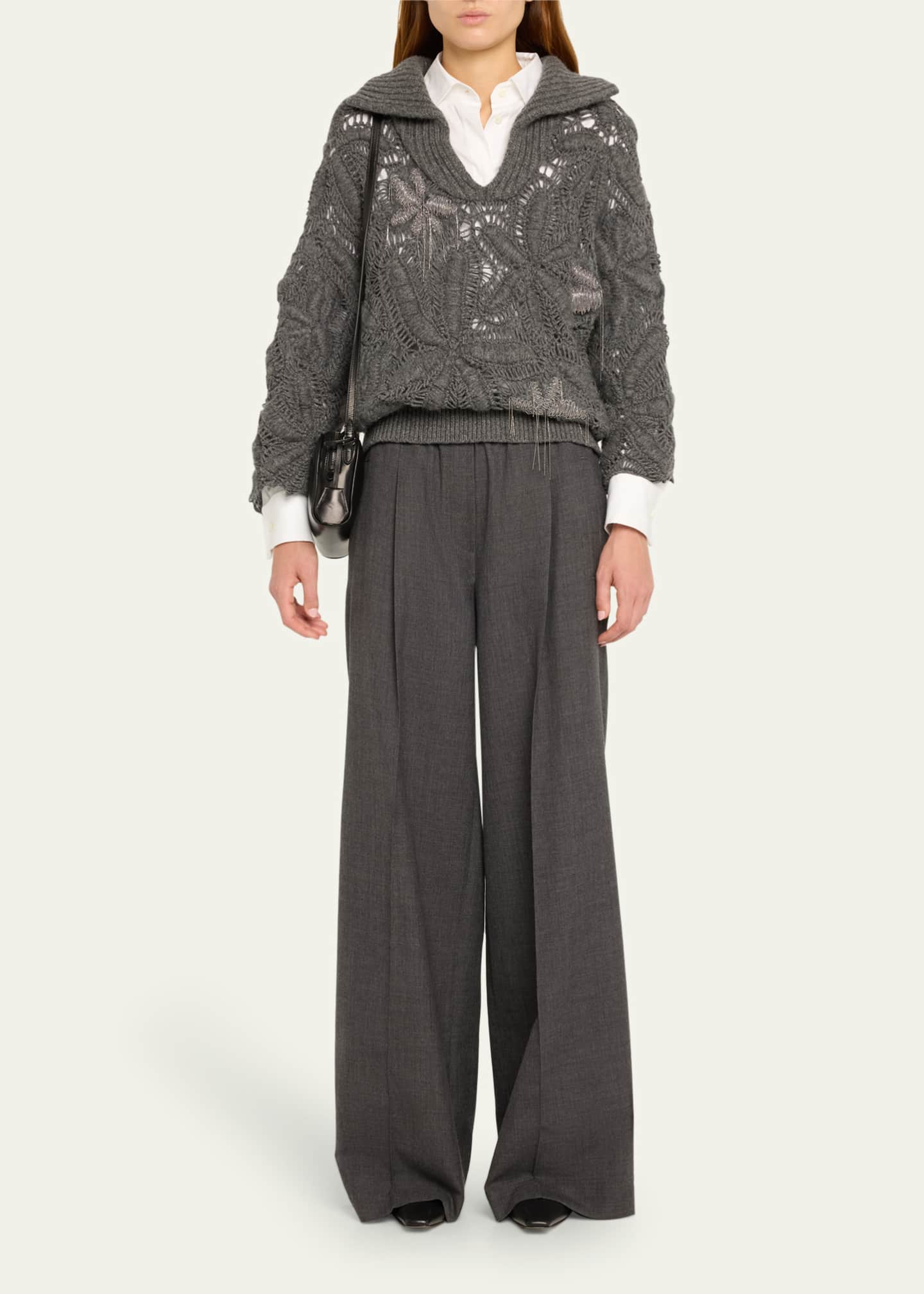 Brunello Cucinelli Opera Cashmere Floral Crochet Embroidered Knit ...