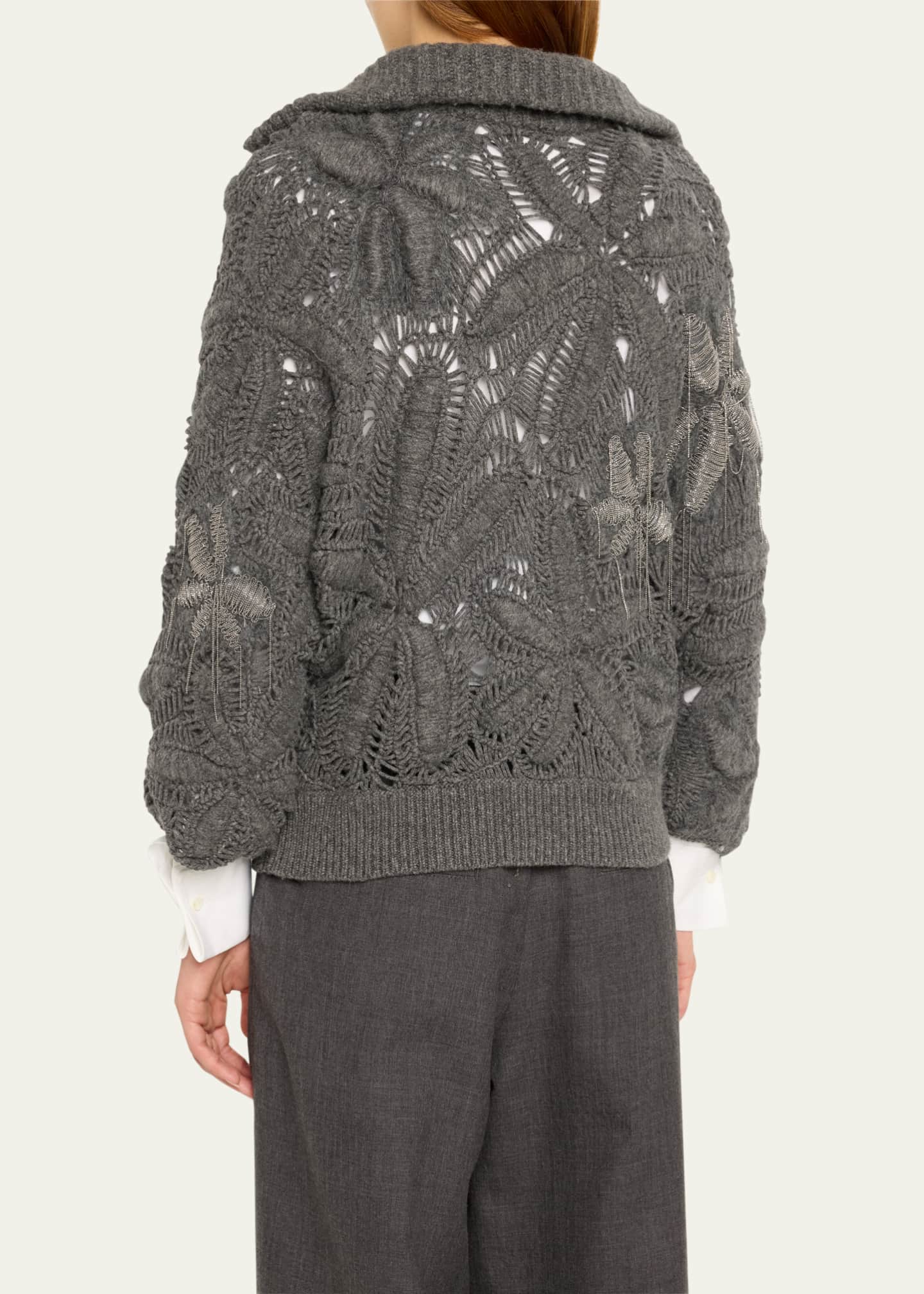 Brunello Cucinelli Opera Cashmere Floral Crochet Embroidered Knit ...