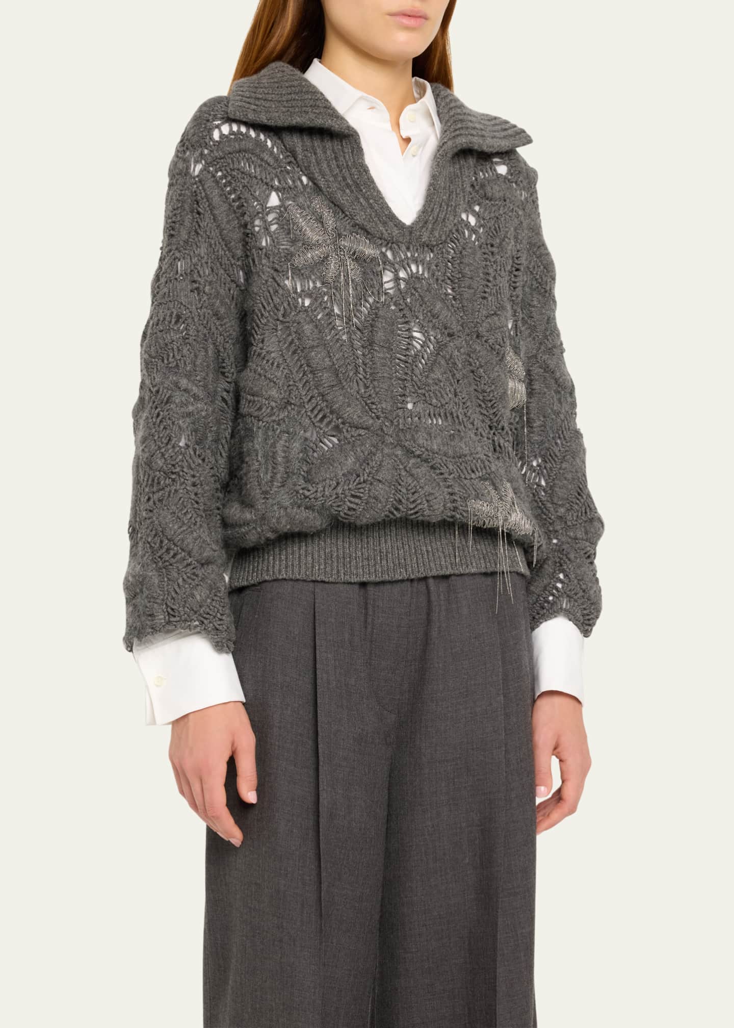 Brunello Cucinelli Opera Cashmere Floral Crochet Embroidered Knit ...
